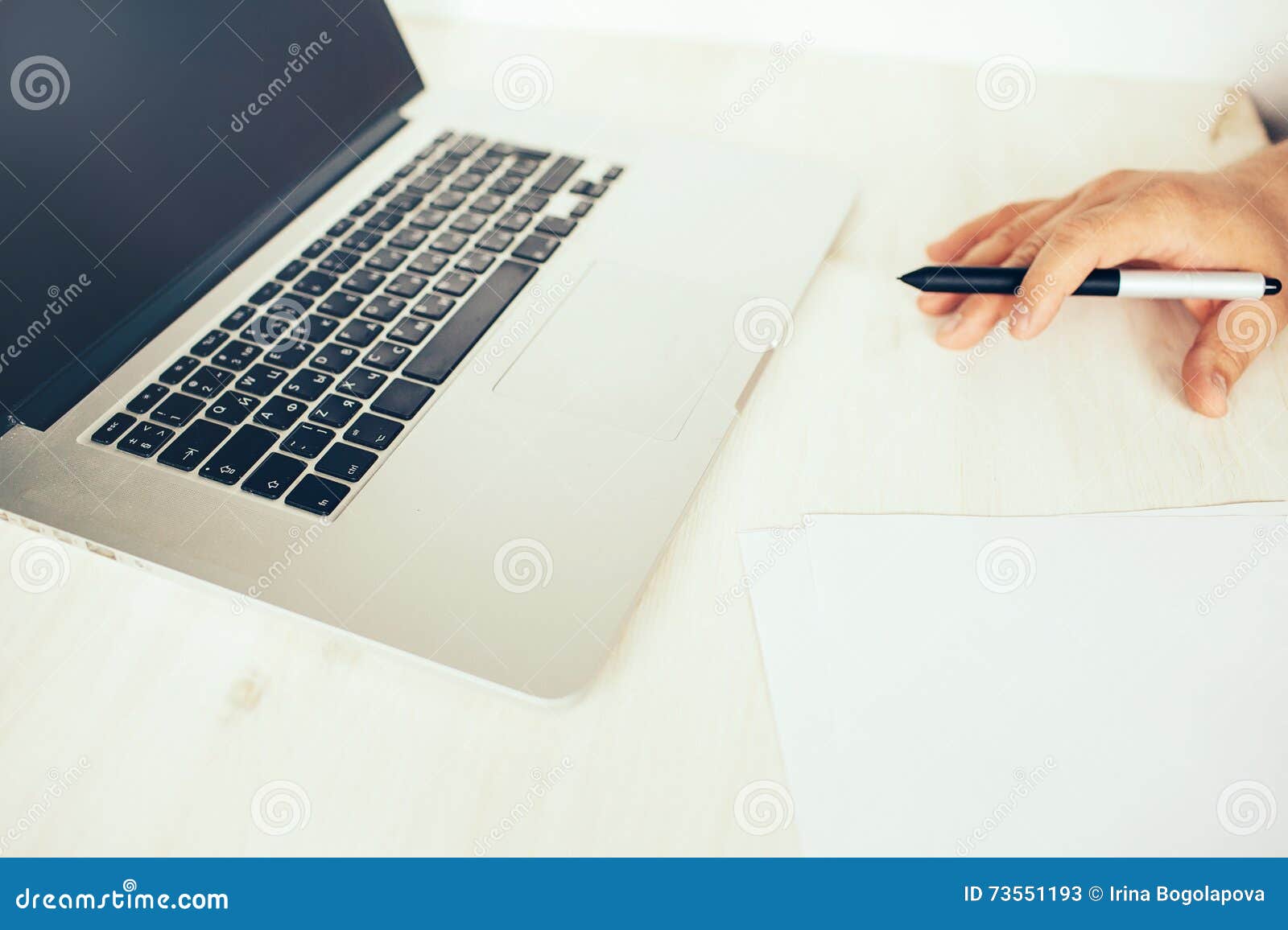Mans Hands on Laptop. Business Man Work on Computer Stock Image - Image ...