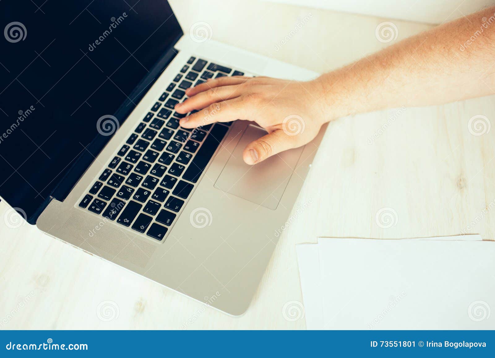 Mans Hands on Laptop. Business Man Work on Computer Stock Image - Image ...