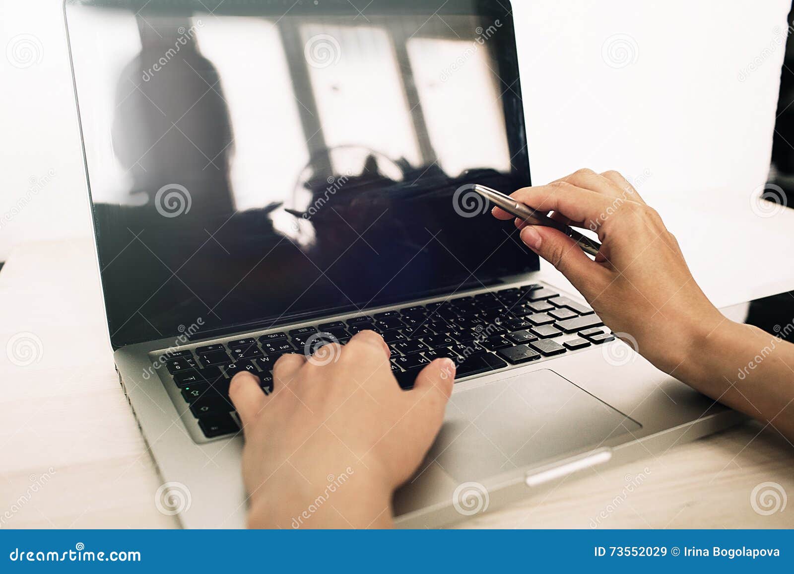 Mans Hands on Laptop. Business Man Work on Computer Stock Image - Image ...