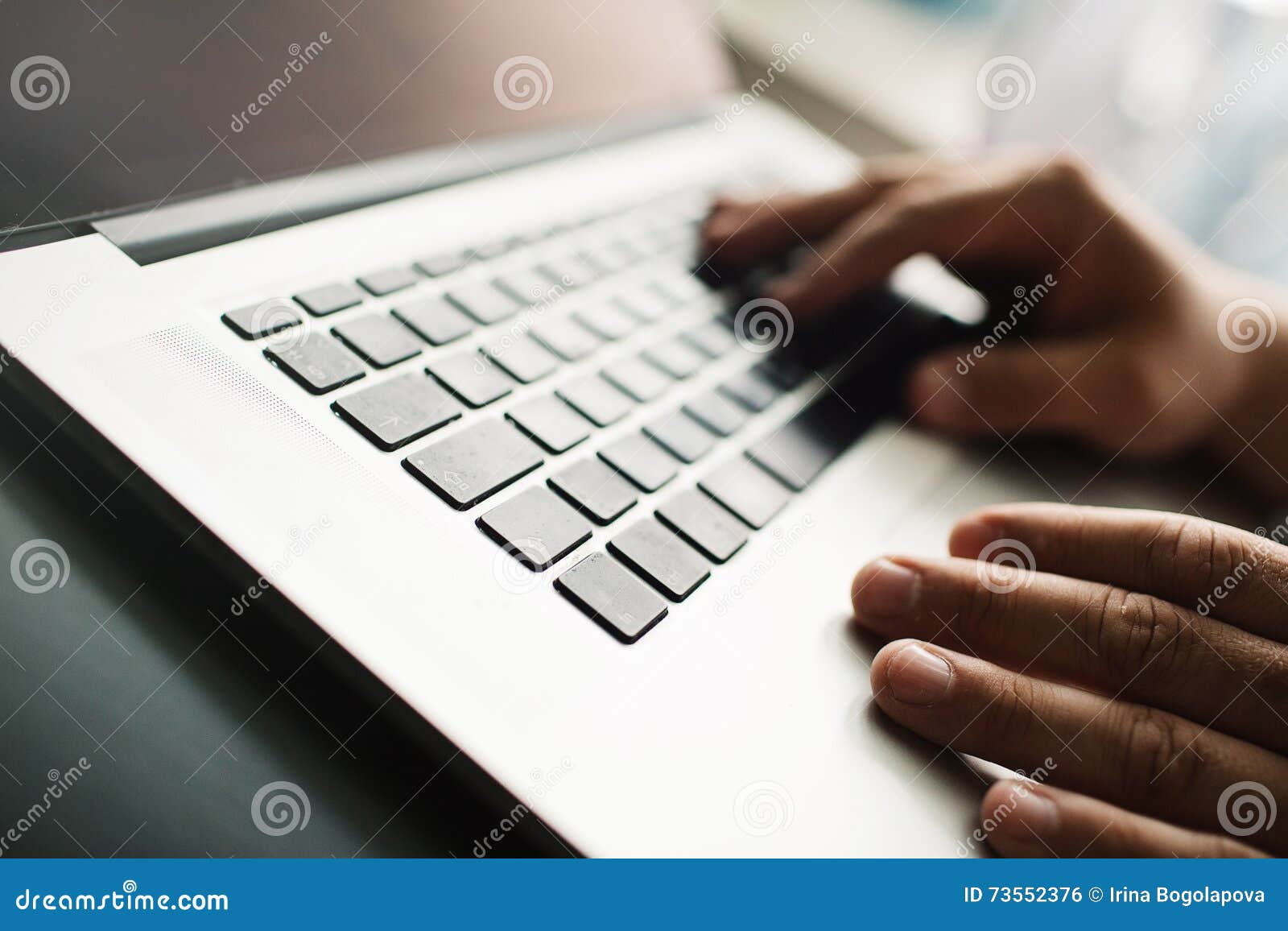 Mans Hands on Laptop. Business Man Work on Computer Stock Photo - Image ...