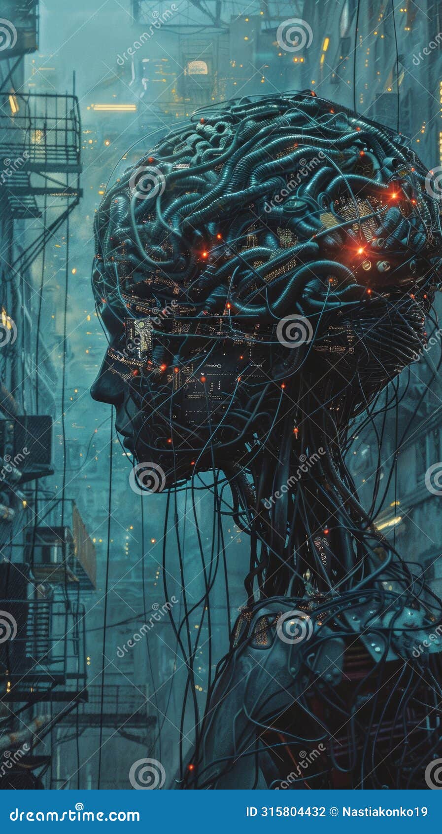 Mans Head with Brain-Shaped Wires Stock Photo - Image of process ...
