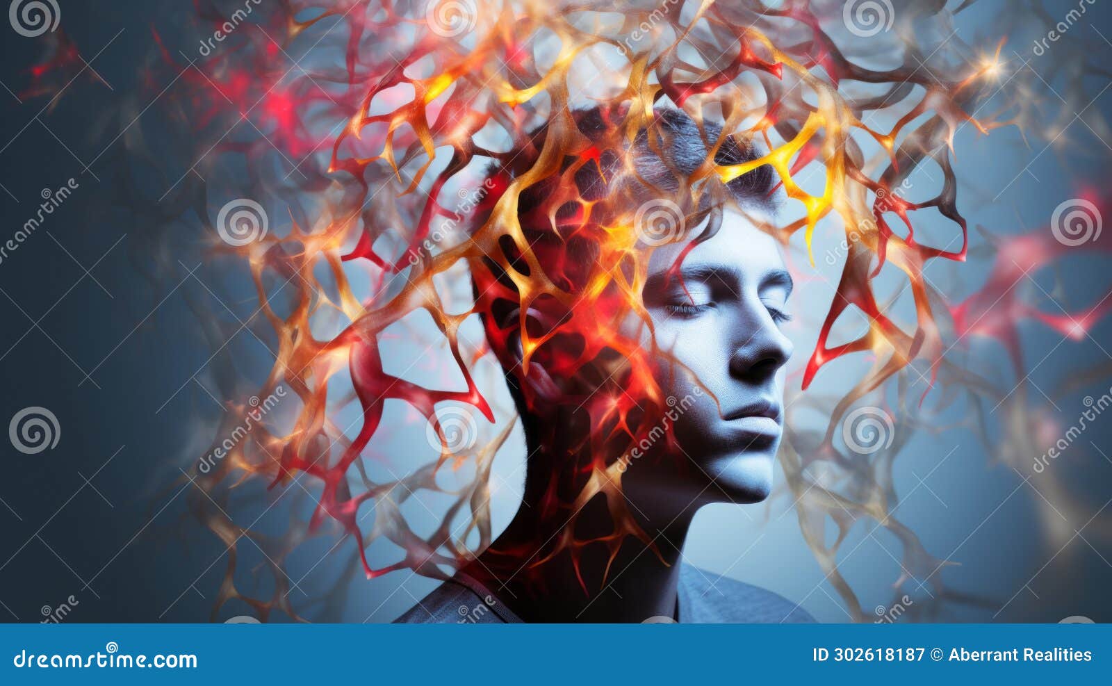 A Mans Head with Fire Coming Out of it Stock Illustration ...