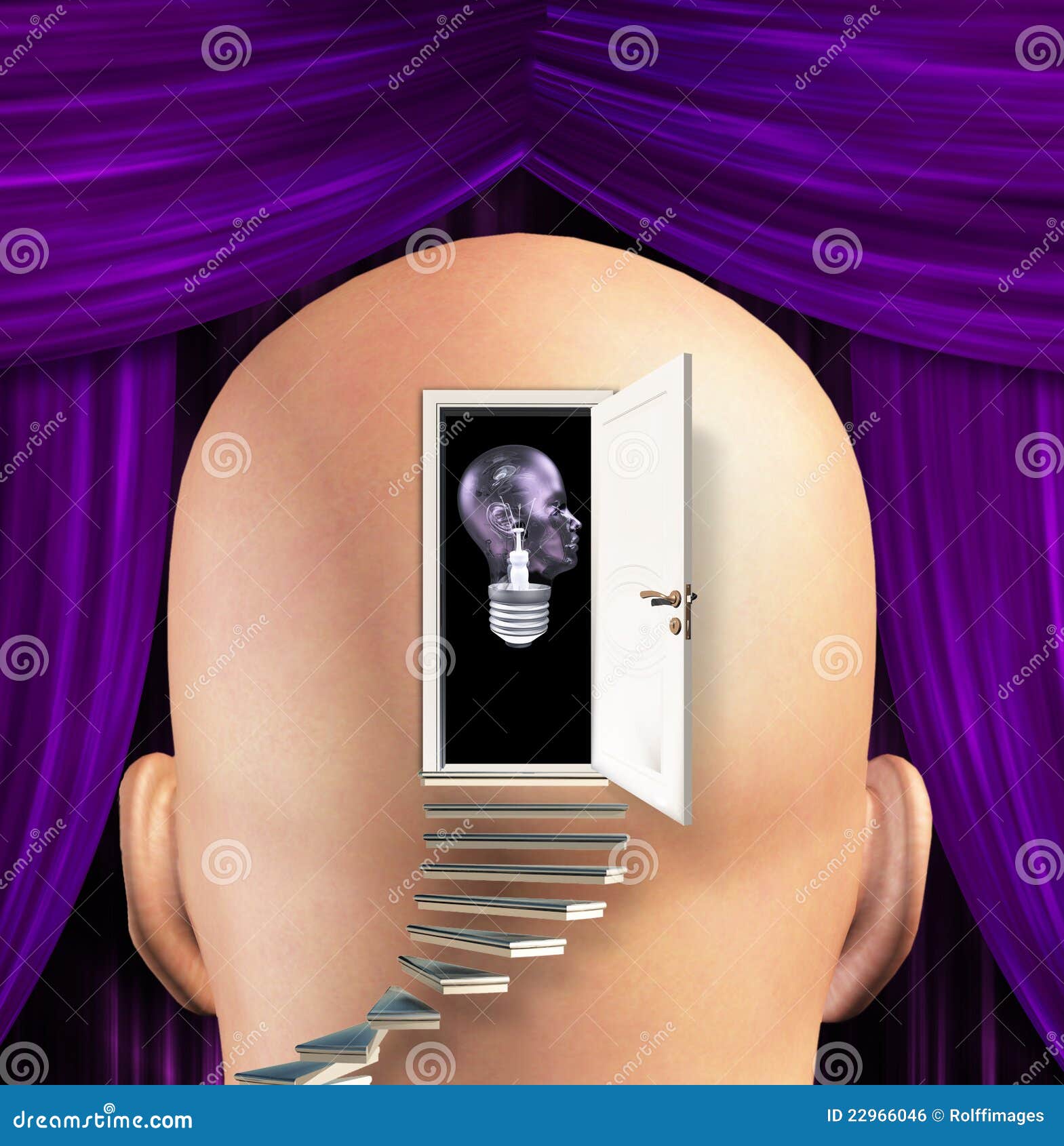 Mans Mind Opened To Human Light Bulb Stock Illustration - Illustration ...