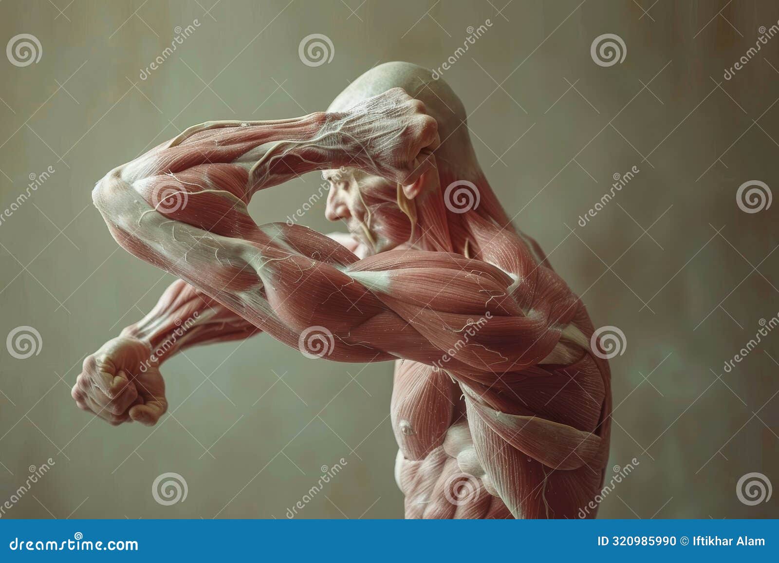 A Mans Muscles are Prominently Displayed As they Flex Under Strain ...