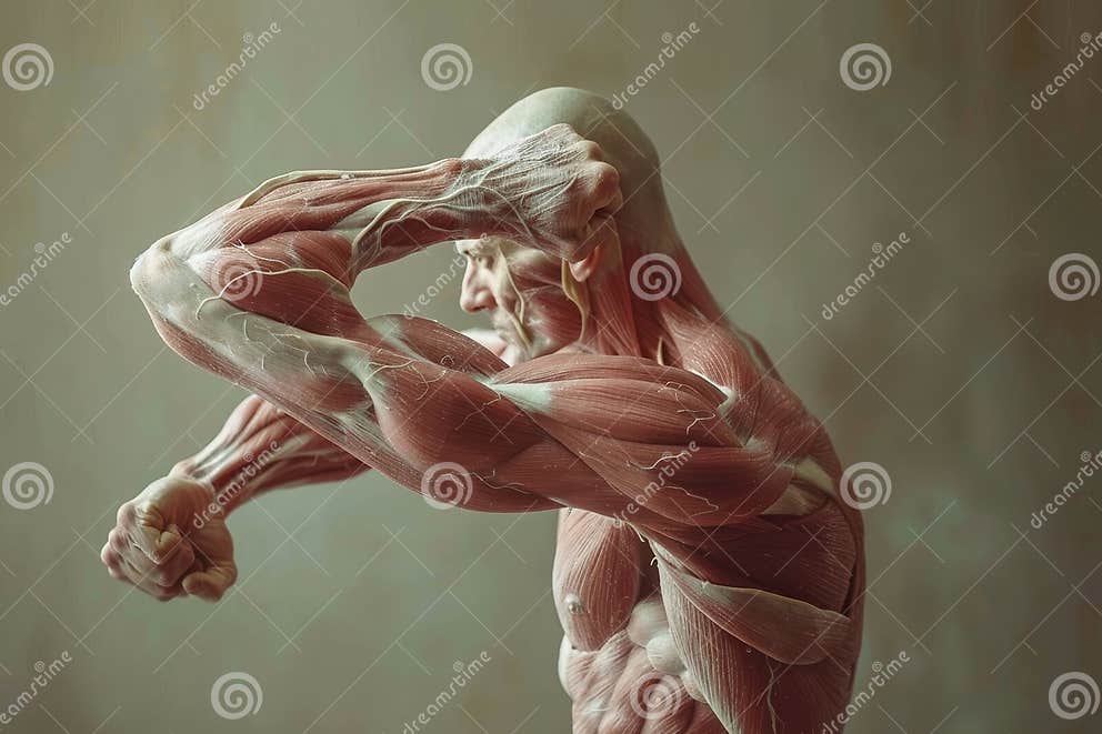 A Mans Muscles are Prominently Displayed As they Flex Under Strain ...