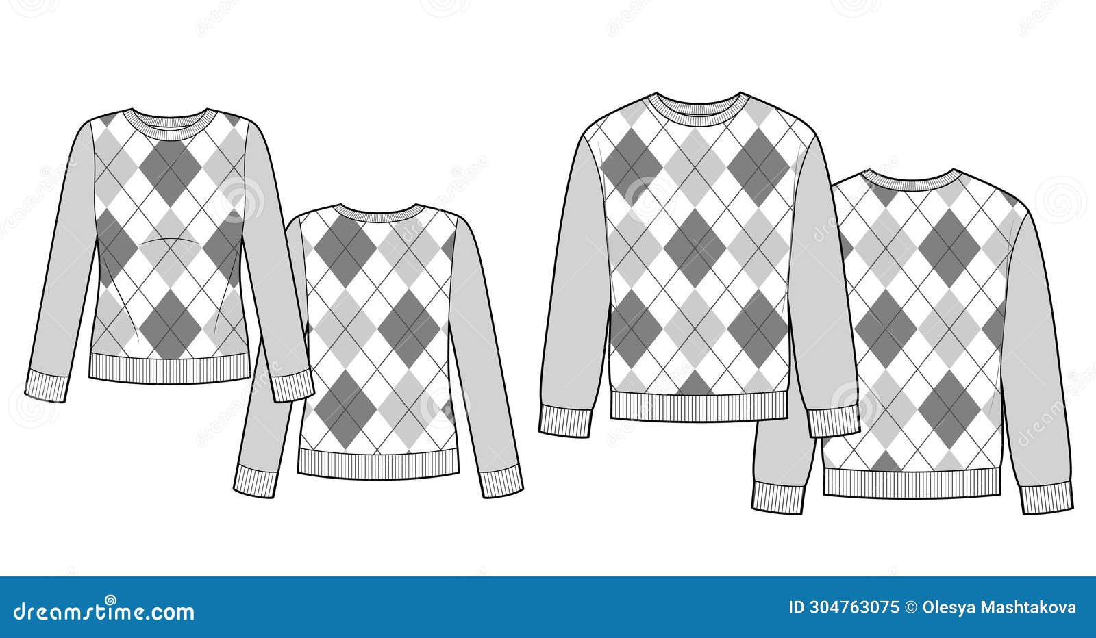 Mans and Woman Sweater with Diamond Pattern Set Stock Vector ...