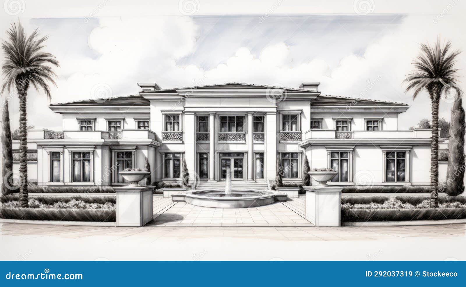 Industrial Luxury Villa Facade Elevation Sketch Stock Illustration ... Industrial Luxury Villa Facade Elevation Sketch Stock Illustration ...