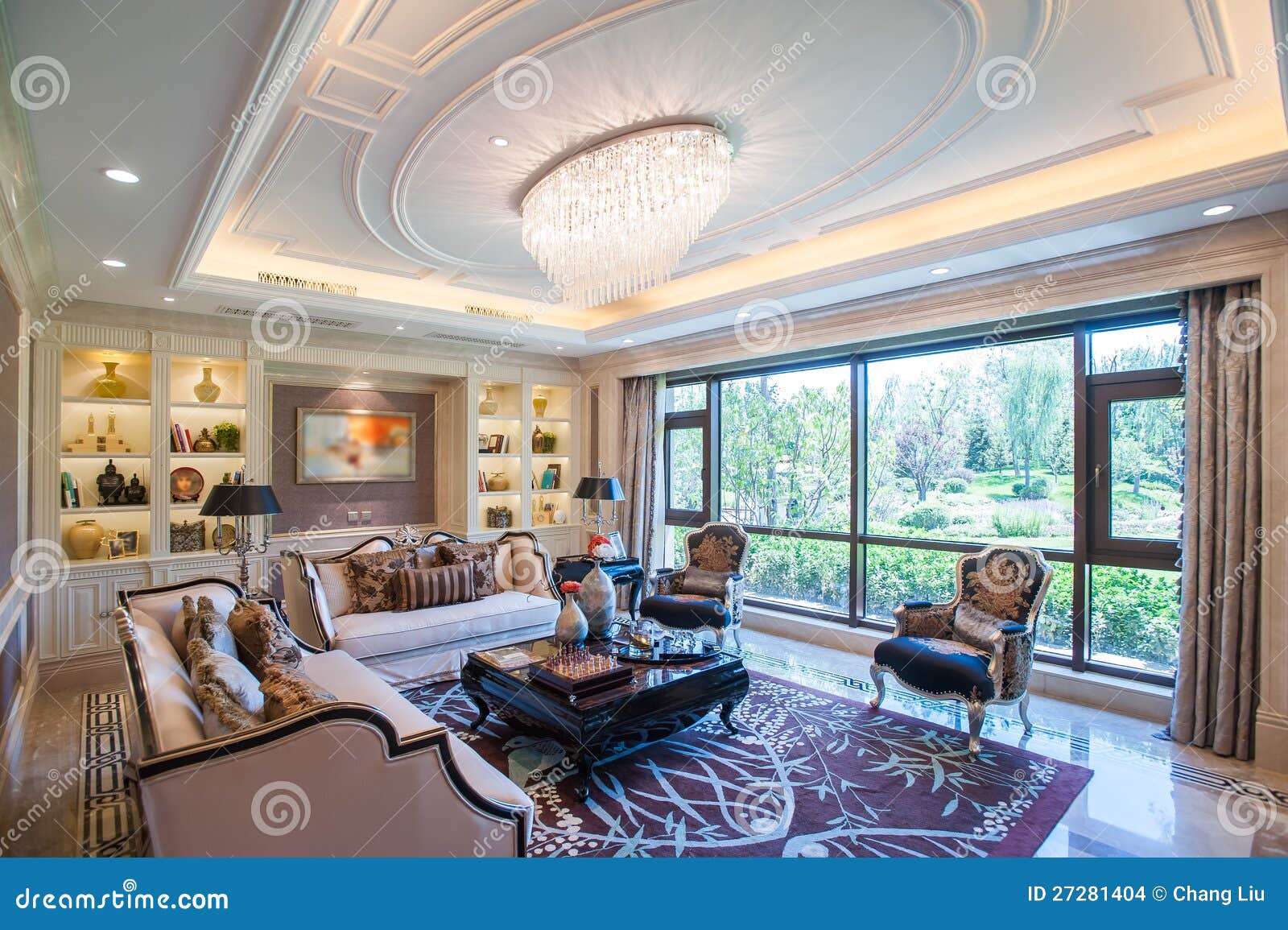 Mansion Living Room with Large Windows Stock Photo - Image of human ...