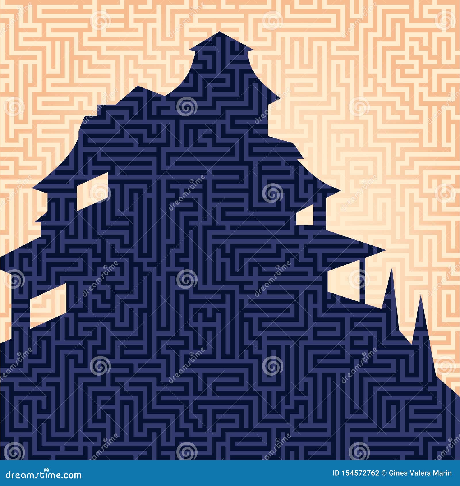 Mansion Silhouette with Maze or Labyrinth Texture. Isolated Stock ...