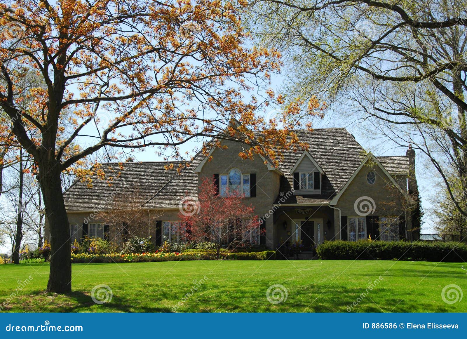 Mansion in spring stock photo. Image of brick, lawn, home - 886586