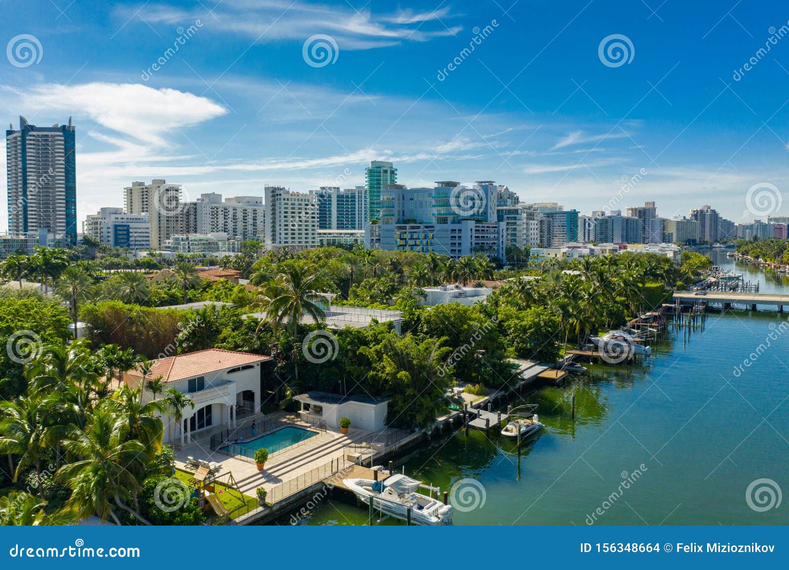 Mansions in Miami Beach Waterfront Scene Stock Photo - Image of upscale ...