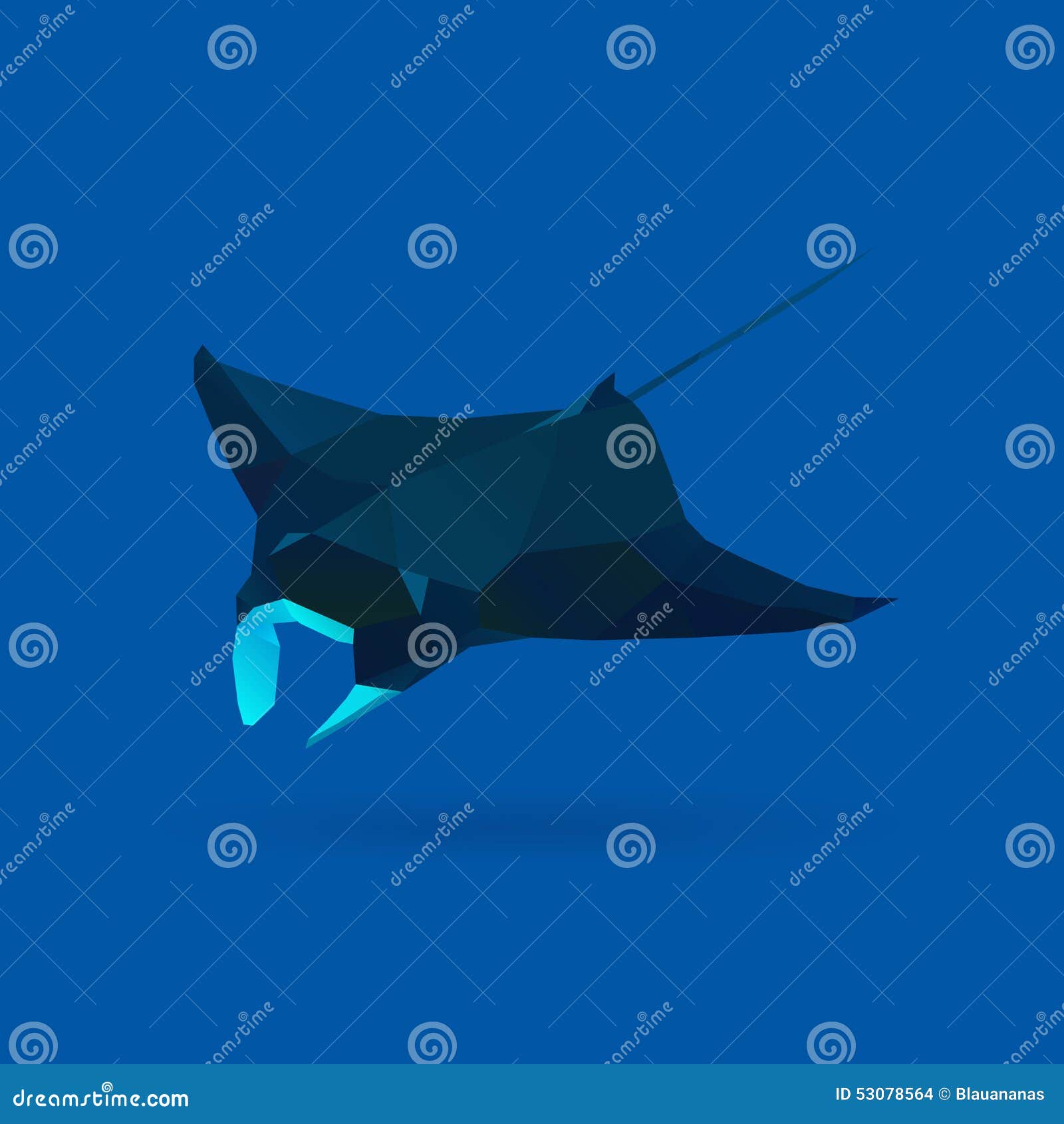 Manta Isolated On White Background. Blue Manta Or Skate Cartoon ...