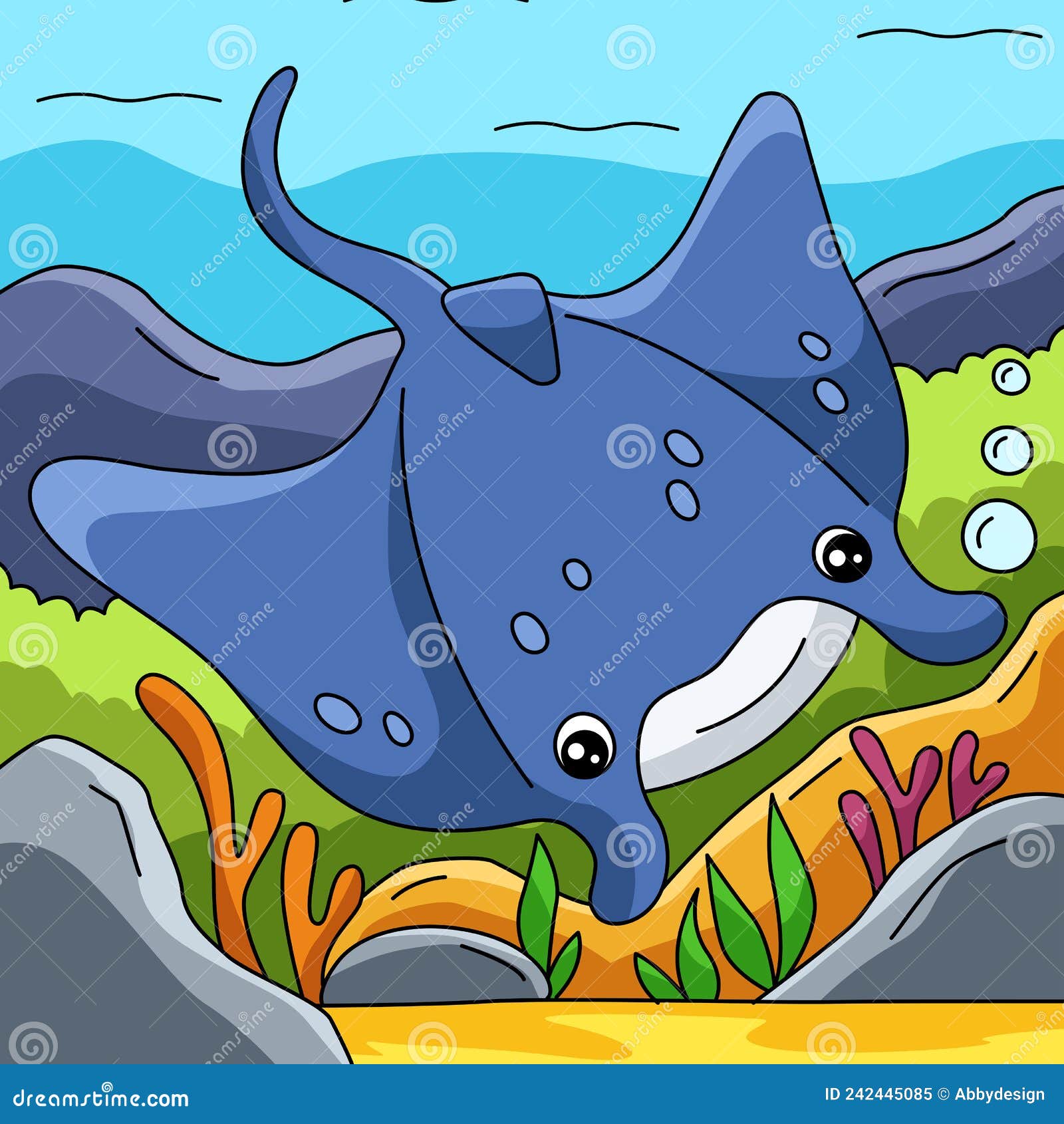 Manta Ray Cartoon Colored Illustration Stock Vector - Illustration of ...