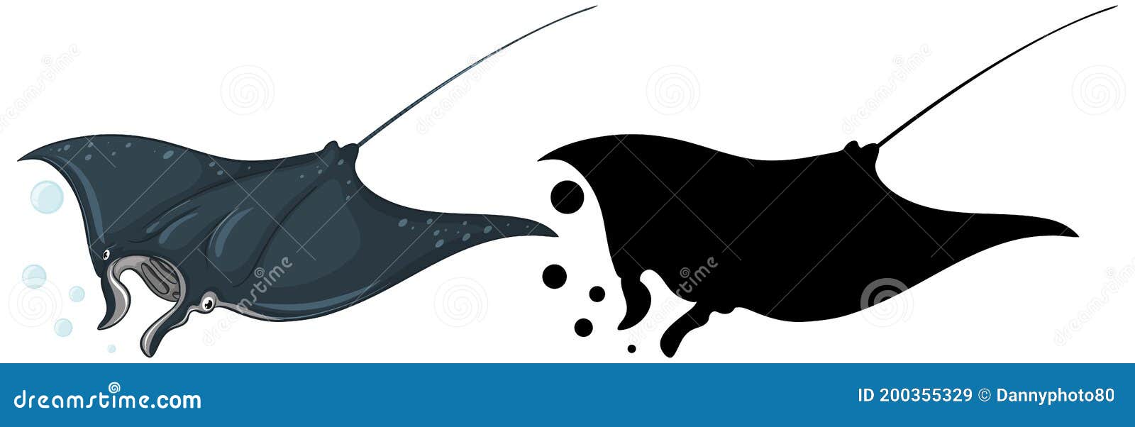 Manta Ray Characters and Its Silhouette on White Background Stock ...