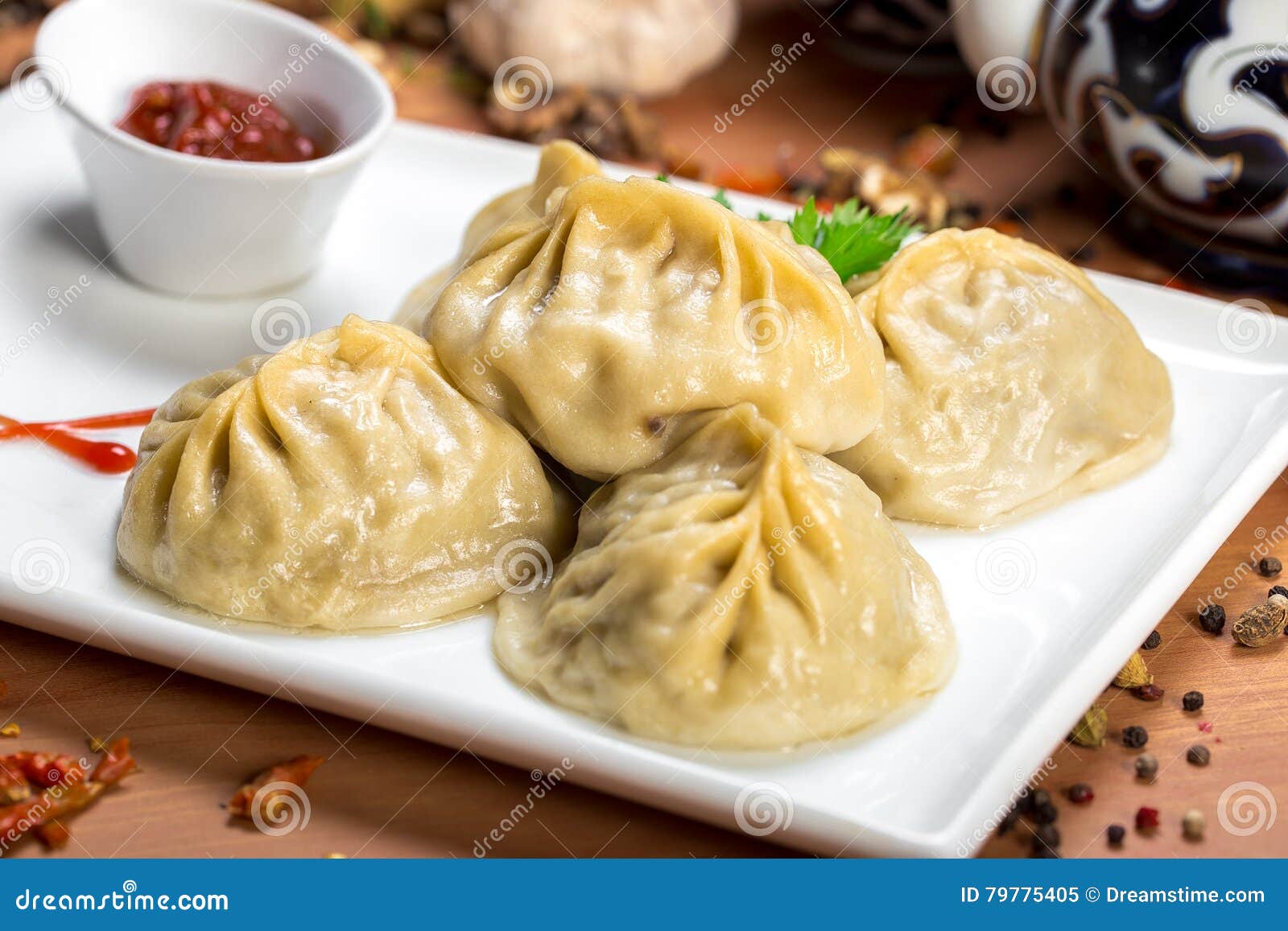 Manti with cream stock image. Image of homemade, manta - 79775405