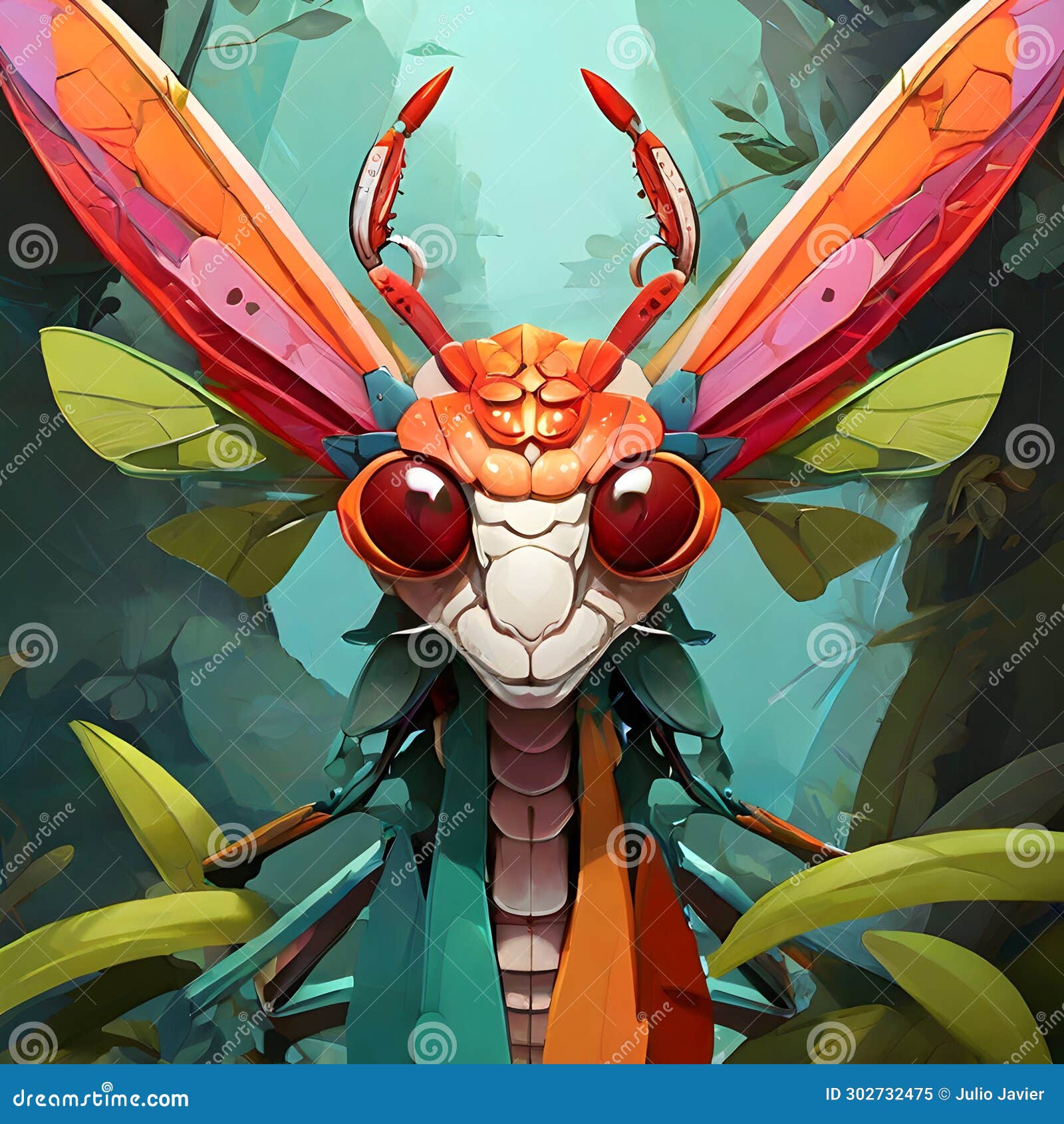 A Mantis Colorful Head Facing Front View Stock Illustration ...