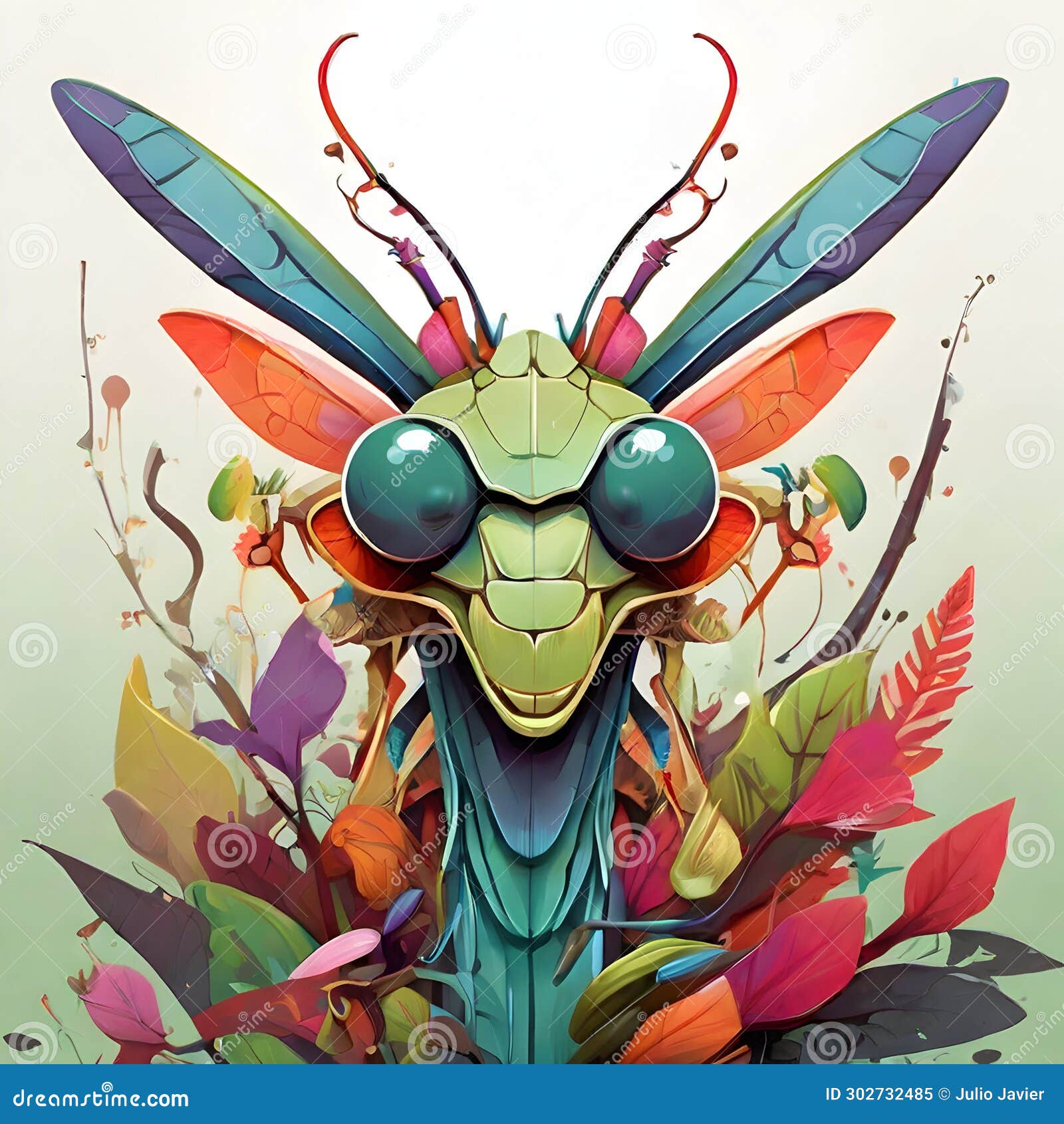 A Mantis Colorful Head Facing Front View Stock Illustration ...