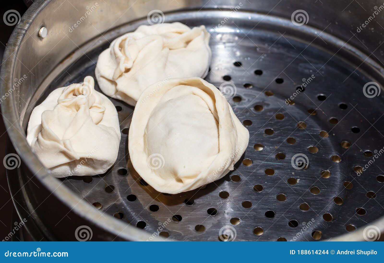 Manty In A Double Boiler. Steamed Dish Of Dough And Meat Royalty-Free ...