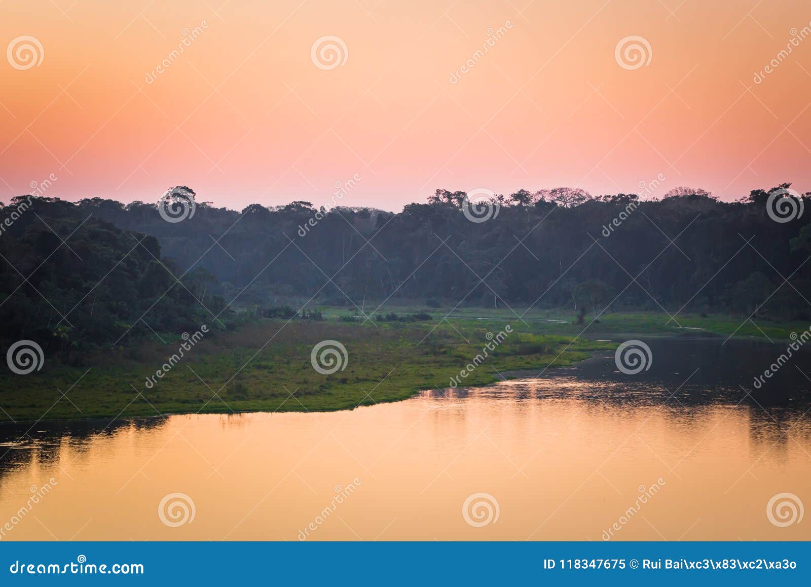 Manu National Park, Peru - August 07, 2017: Sunset by the Amazon Stock ...