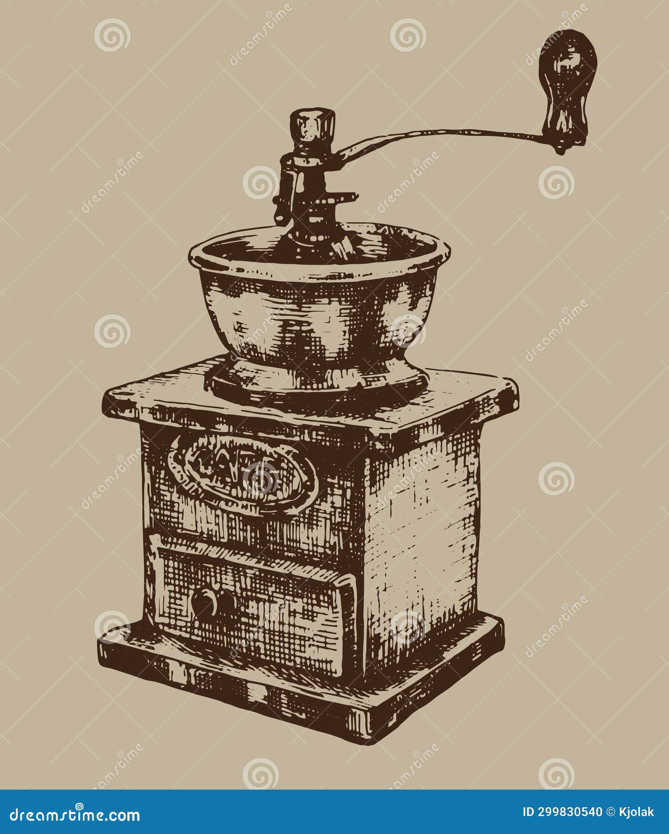 Manual Coffee Grinder. Realistic Hand Drawing Stock Illustration ...