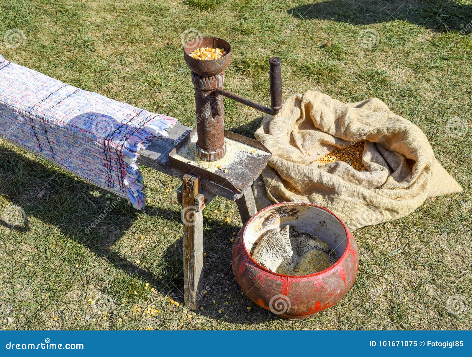 Manual Corncrusher Corn Grinding Stock Image - Image of barley ...