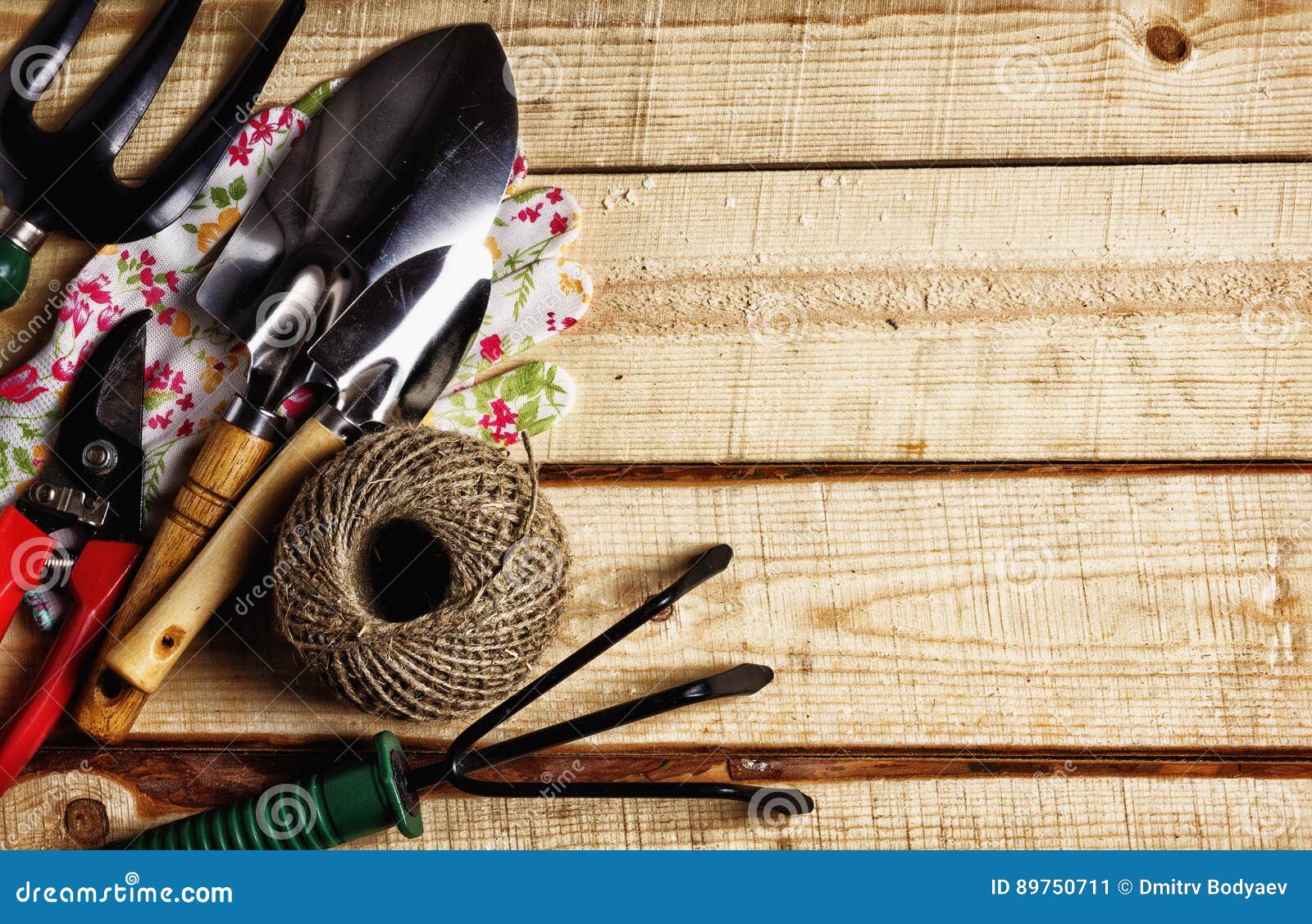 Manual Garden Tools on Boardwalk Stock Image - Image of summer ...