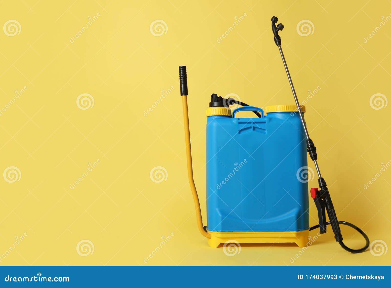 Manual Insecticide Sprayer on Yellow Background, Space for Text. Pest ...
