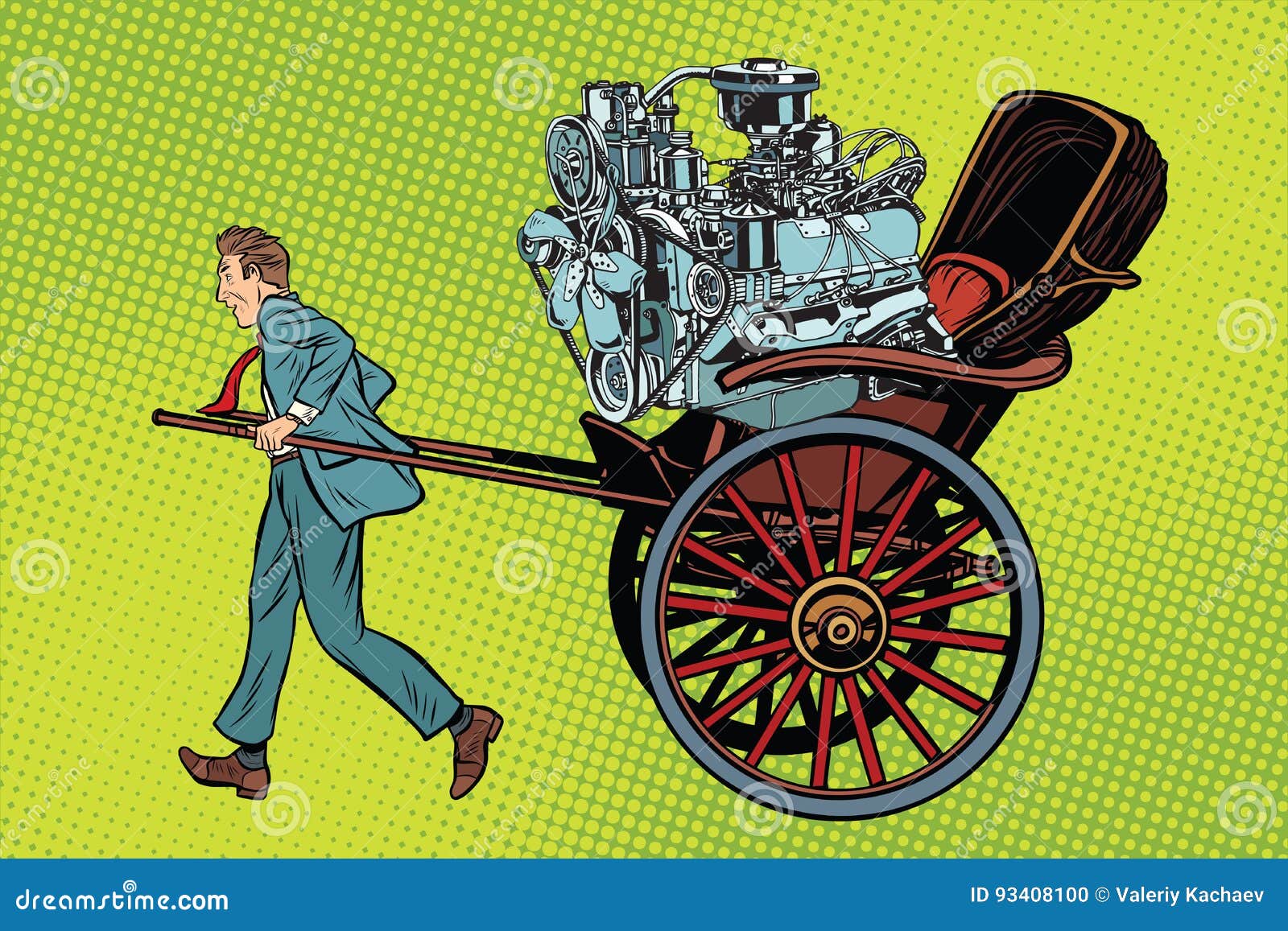 Manual Labor Vs Mechanical, Rickshaw Carries Motor Stock Vector ...