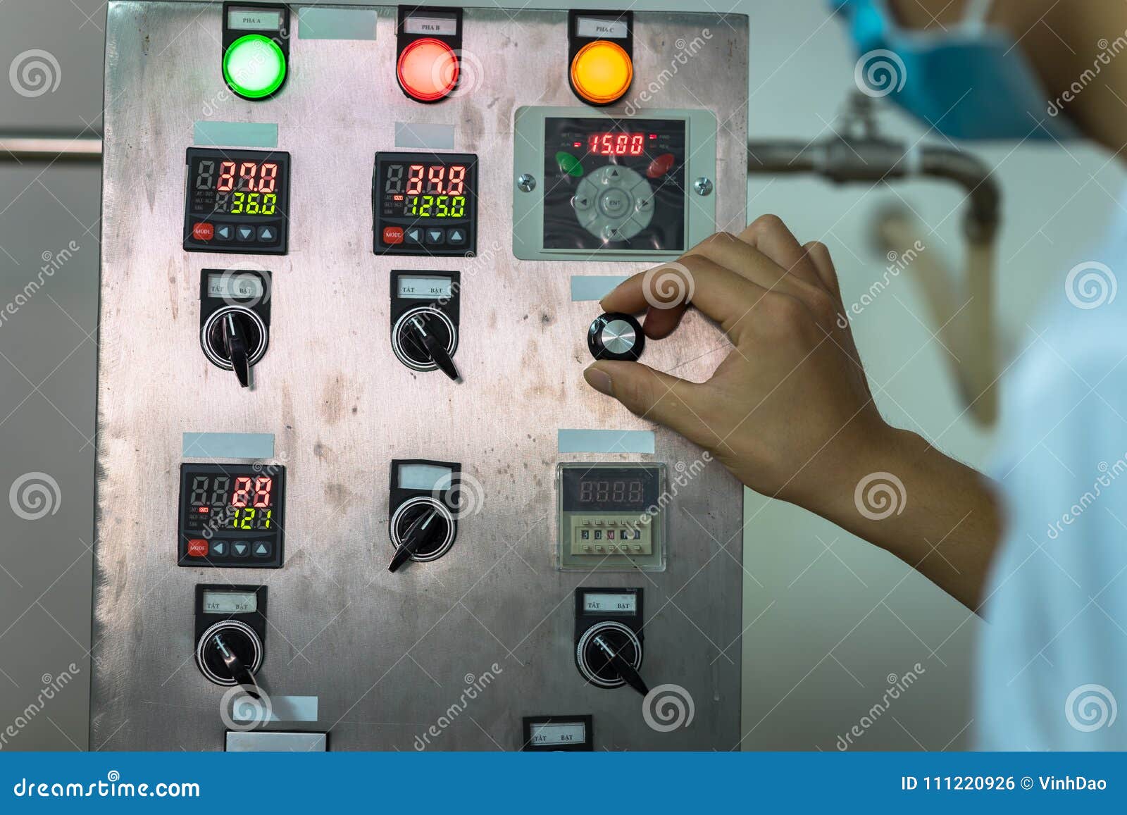 Manual Machine Control. Set Up by Hand Stock Photo - Image of female ...