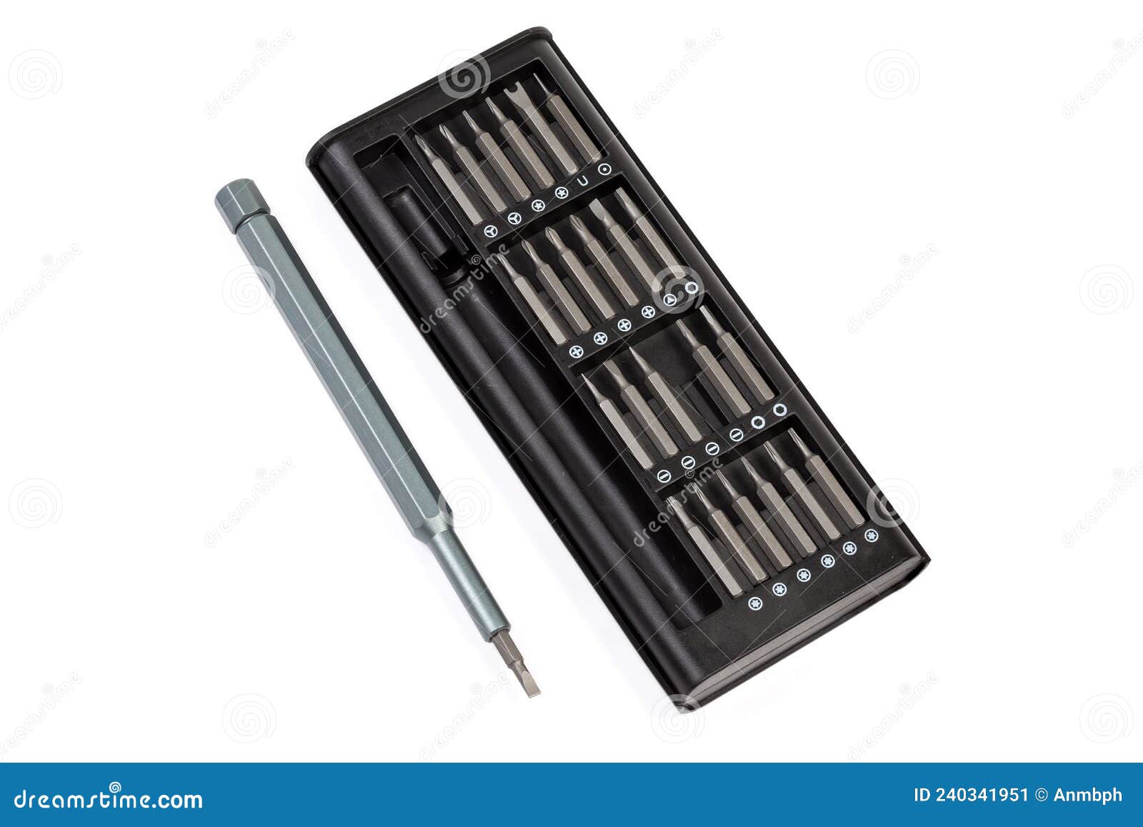 Manual Mini Screwdriver and Set of Interchangeable Bits in Case Stock ...