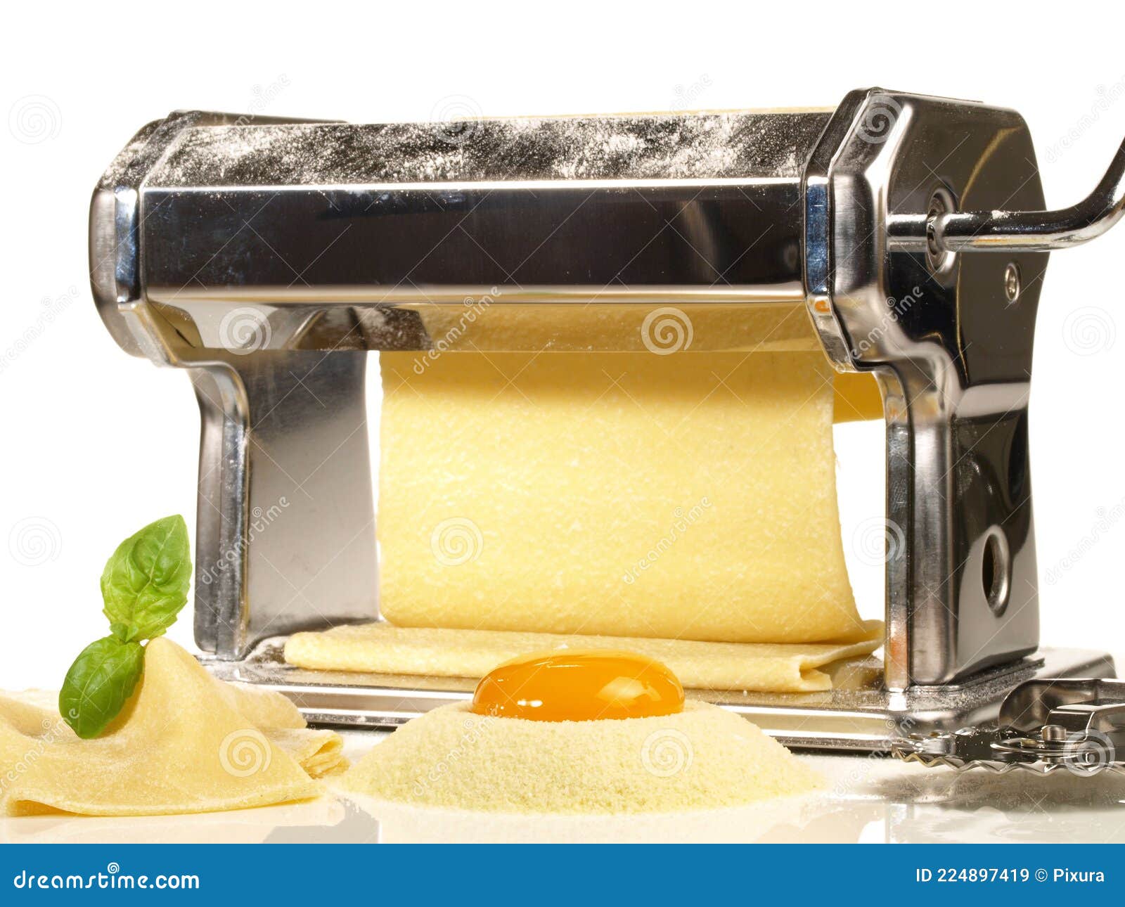 Manual Noodle Machine with Noodles, Grain and Egg on White Background ...