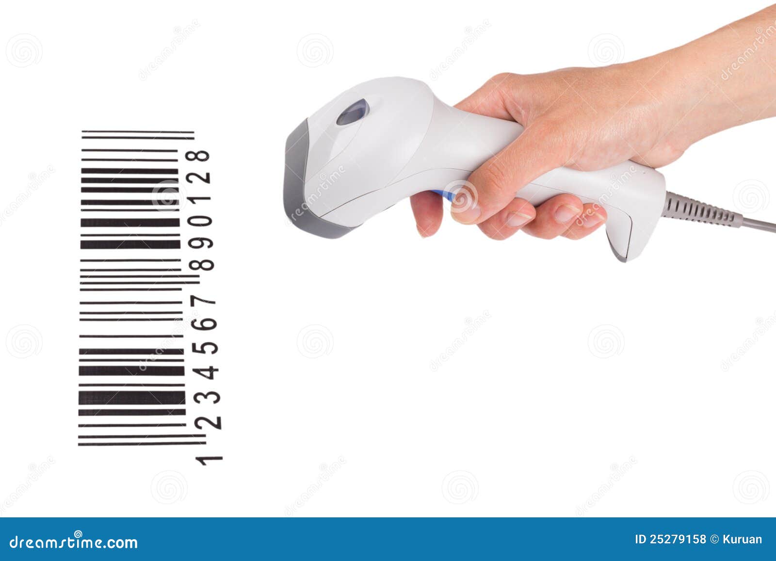 The Manual Scanner of Bar Code in a Female Hand Stock Photo - Image of ...
