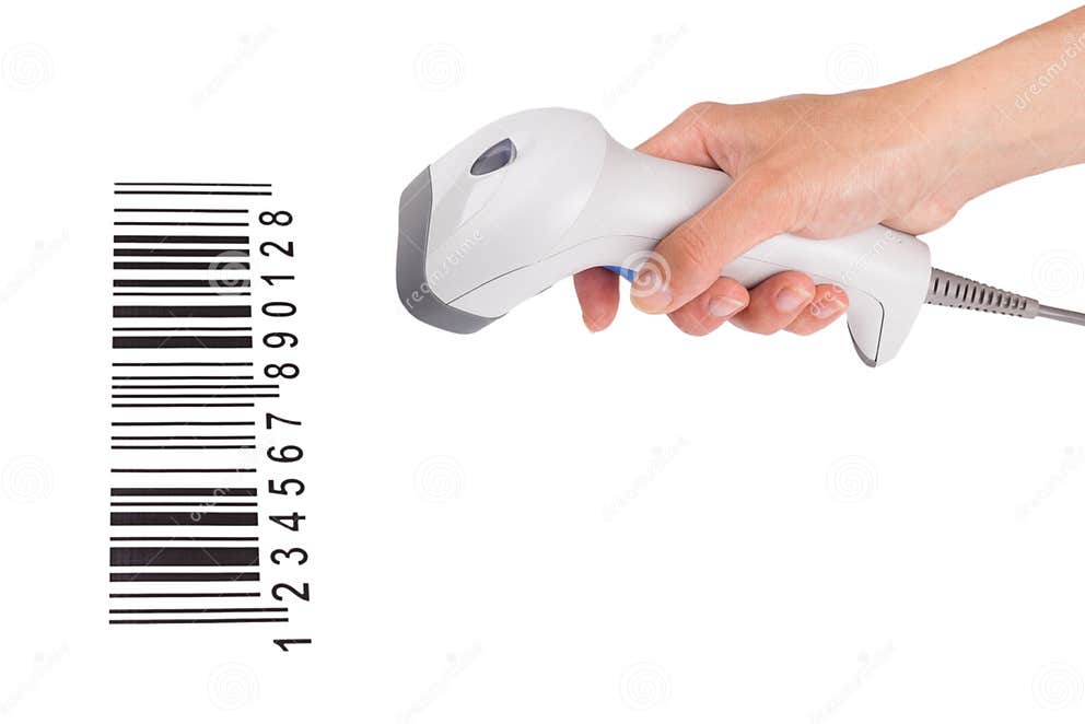 The Manual Scanner of Bar Code in a Female Hand Stock Photo - Image of ...