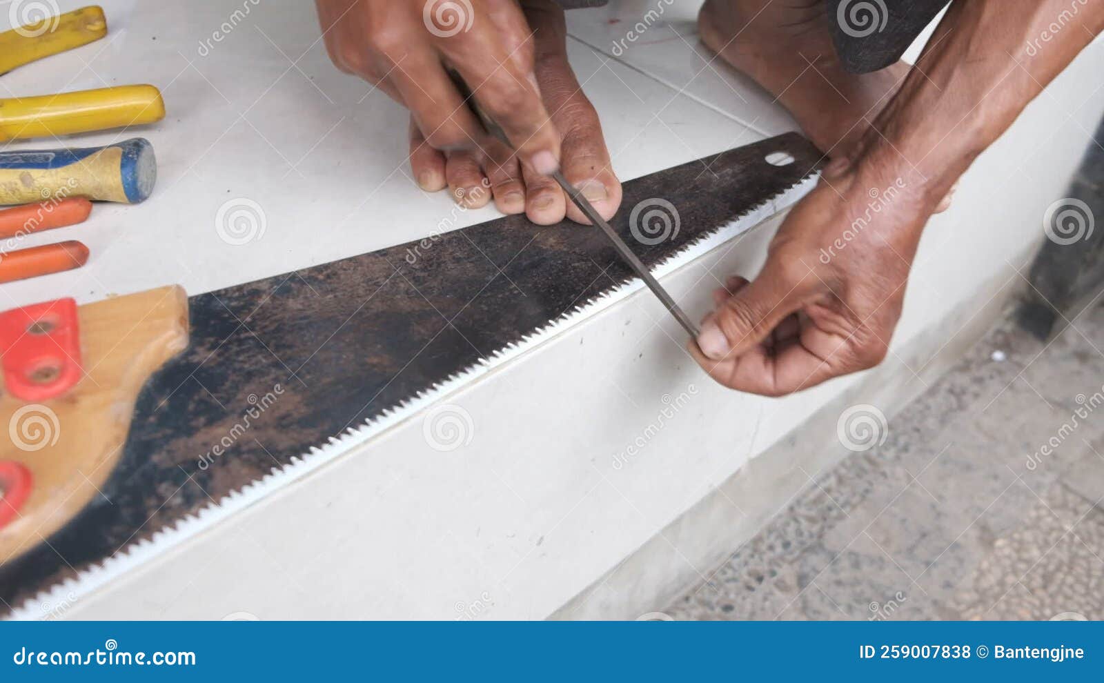 Manual Sharpening Process of an Old Rusty Saw Tooth Carpentry Hand Tool ...