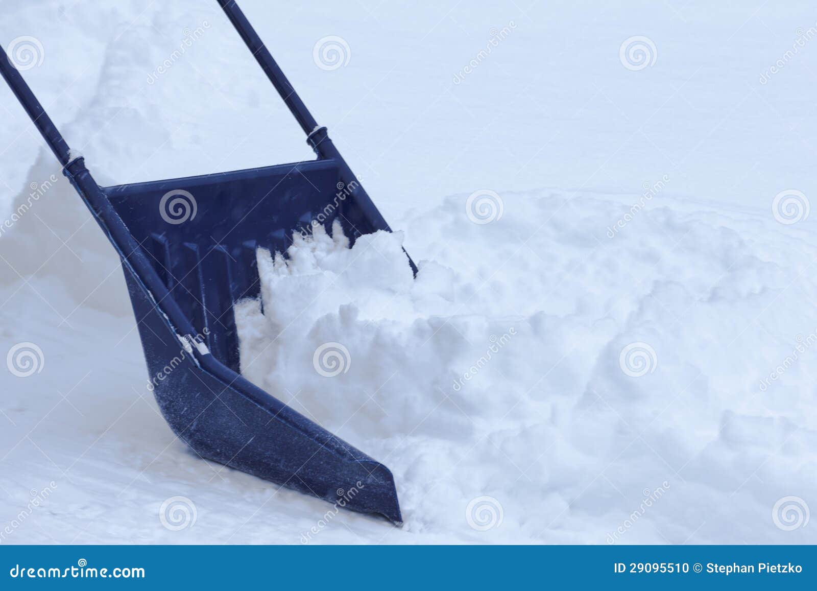 Manual Snow Removal with Snow Scoop after Blizzard Stock Photo - Image ...