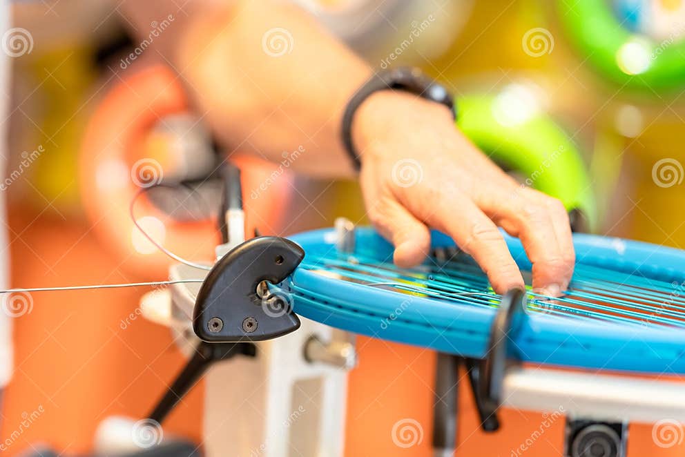 Manual Stringing of a Tennis Racket in Service Stock Image - Image of ...