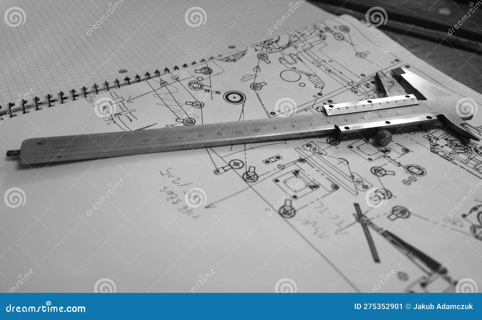 Manual Vernier Calliper on Technical Drawing Stock Image - Image of ...