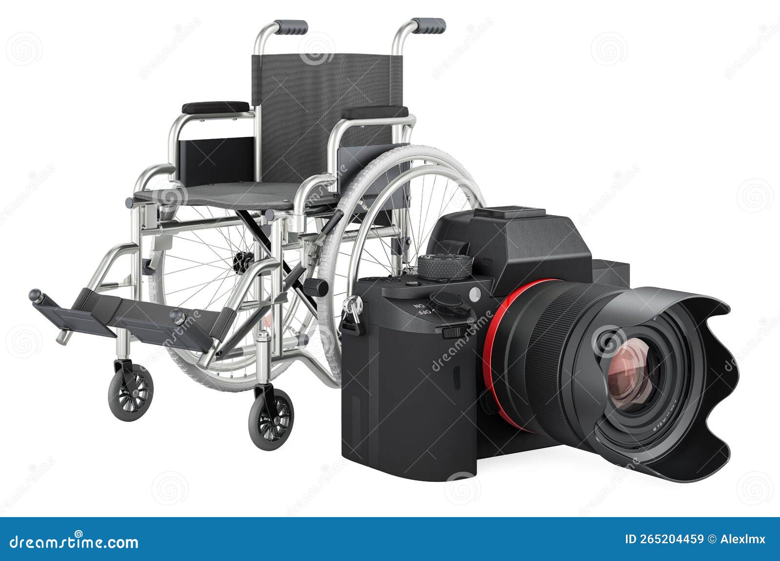 Manual Wheelchair with Digital Camera, 3D Rendering Stock Illustration ...