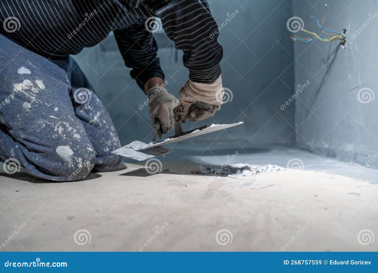 Manual Work with Bathroom Waterproofing Using a Trowel Stock Image ...