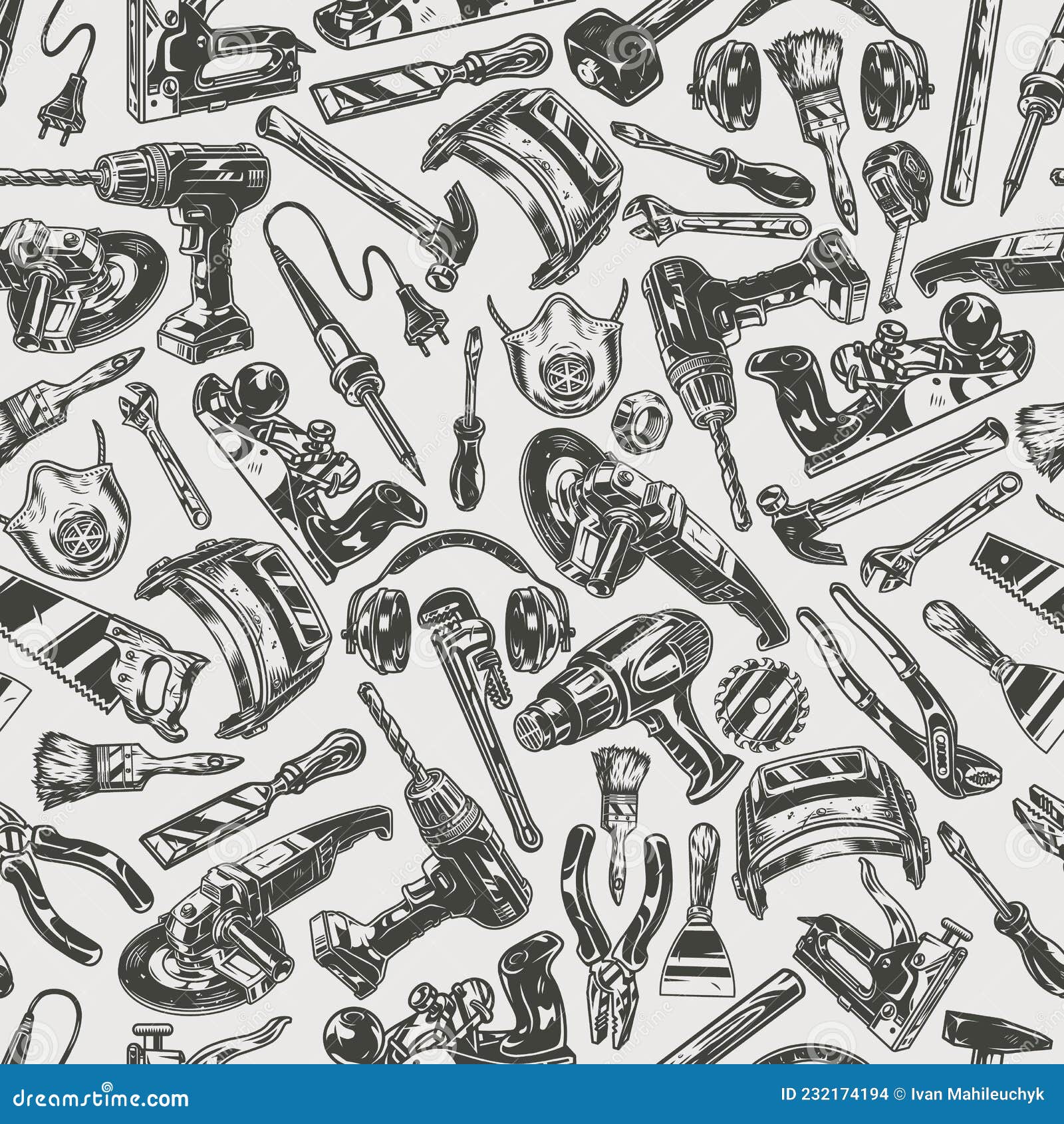 Manual Work Tools Seamless Pattern Stock Vector - Illustration of patch ...