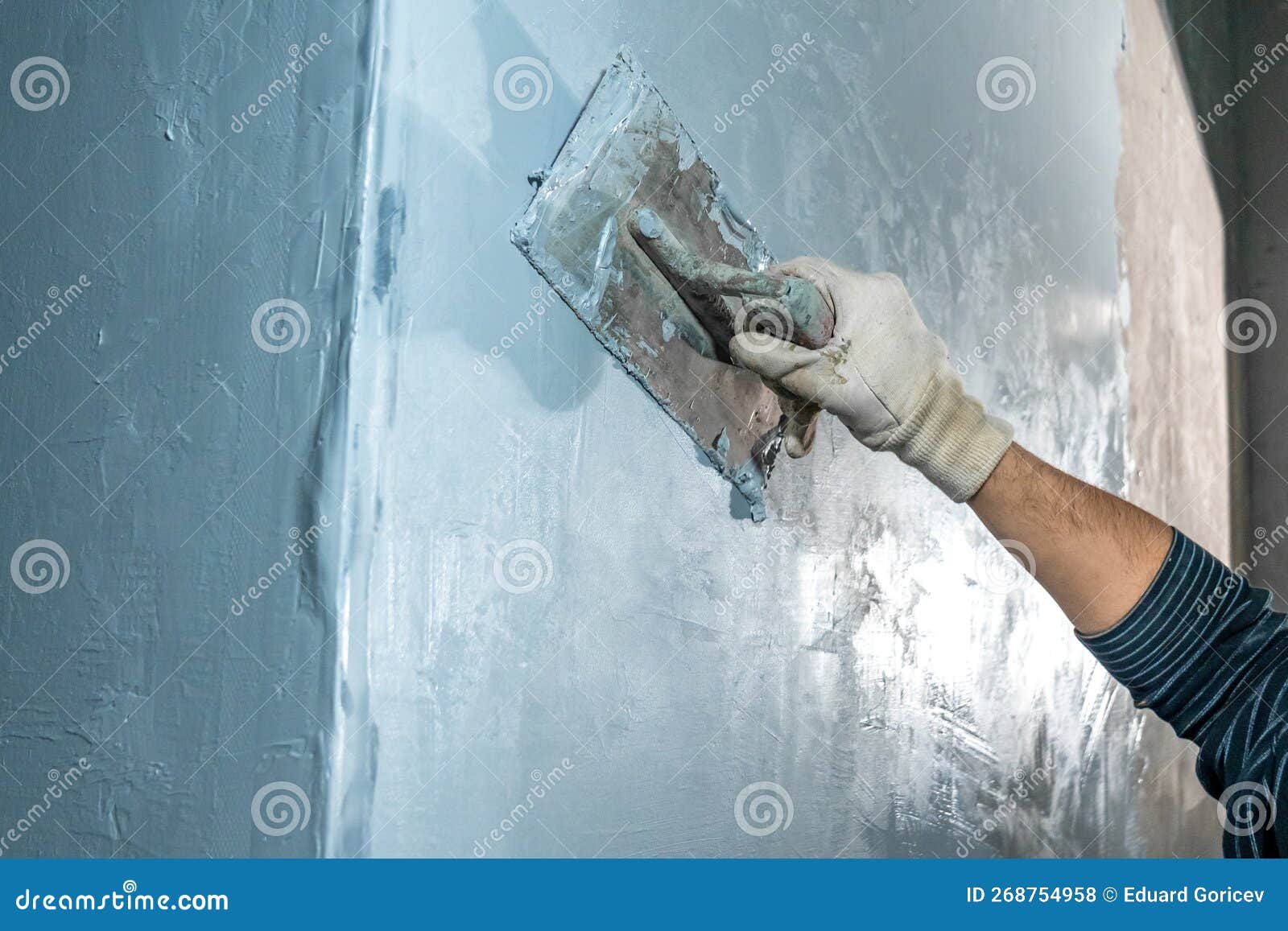 Manual Work with a Trowel for Waterproofing the Wall Stock Photo ...
