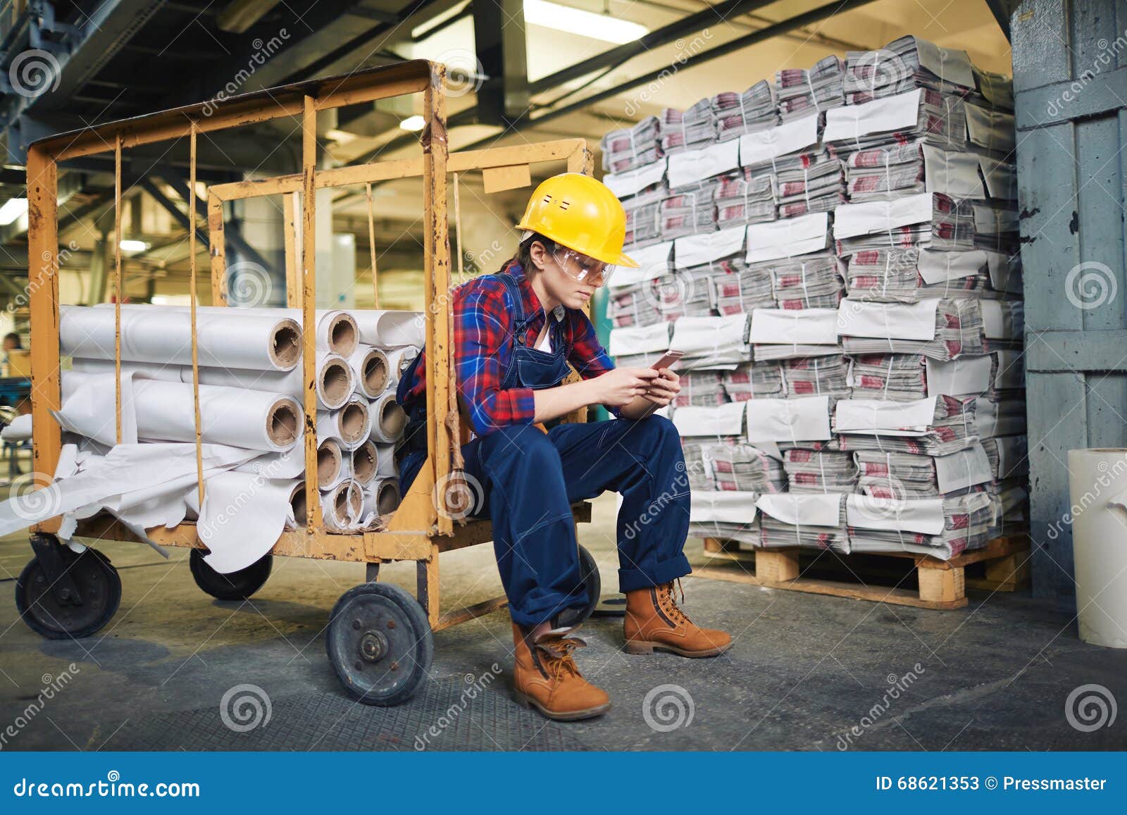 Manual worker stock image. Image of worker, helmet, mobile - 68621353