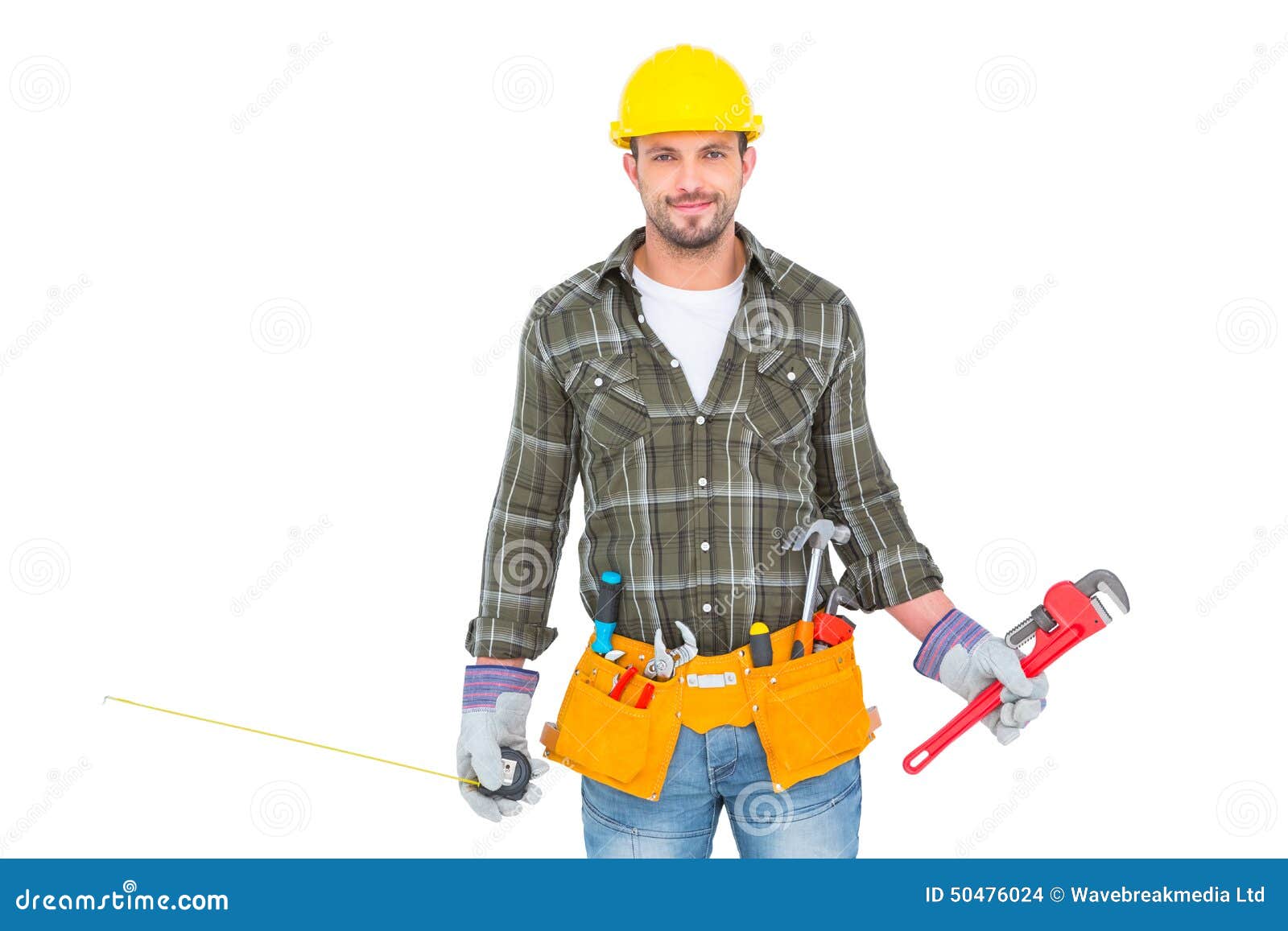 Manual Worker Holding Various Tools Stock Photo - Image of helmet ...