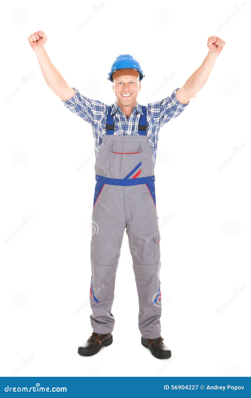 Manual Worker Screaming with Hands Raised Stock Image - Image of happy ...