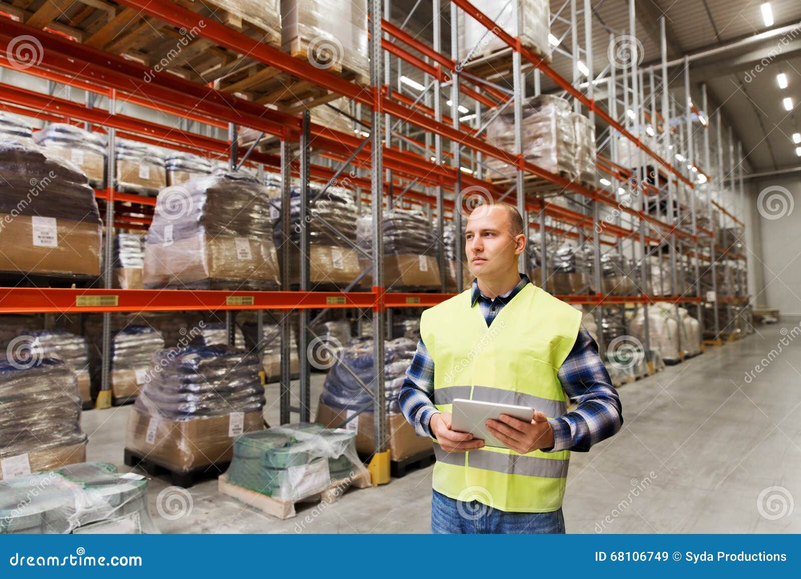 Manual Worker with Tablet Pc at Warehouse Stock Image - Image of ...