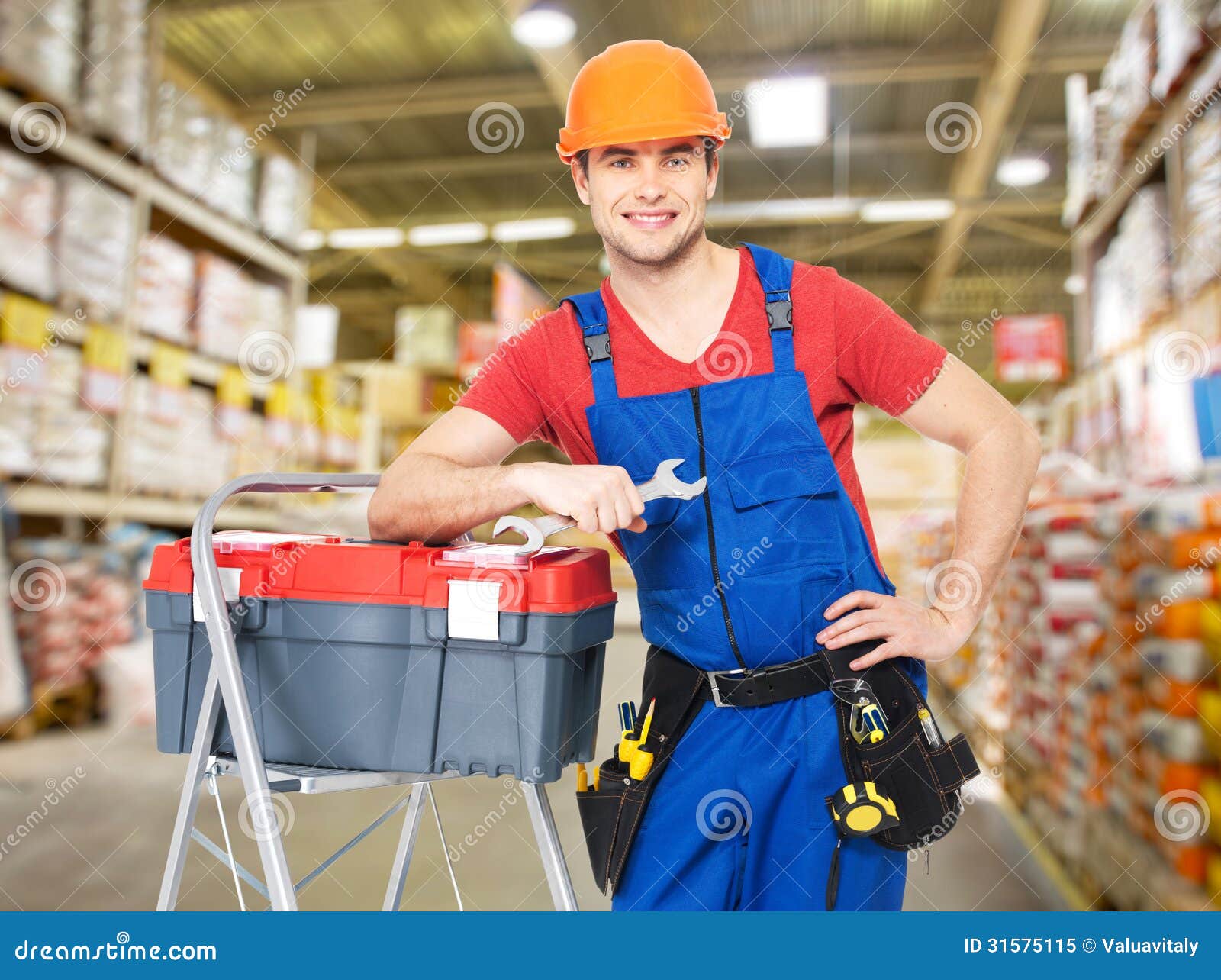 Manual Worker with Tools at Warehouse Stock Image - Image of background ...