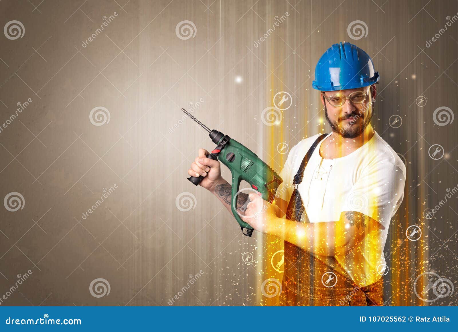Manual Worker with Wrench Symbol. Stock Photo - Image of manual, helmet ...