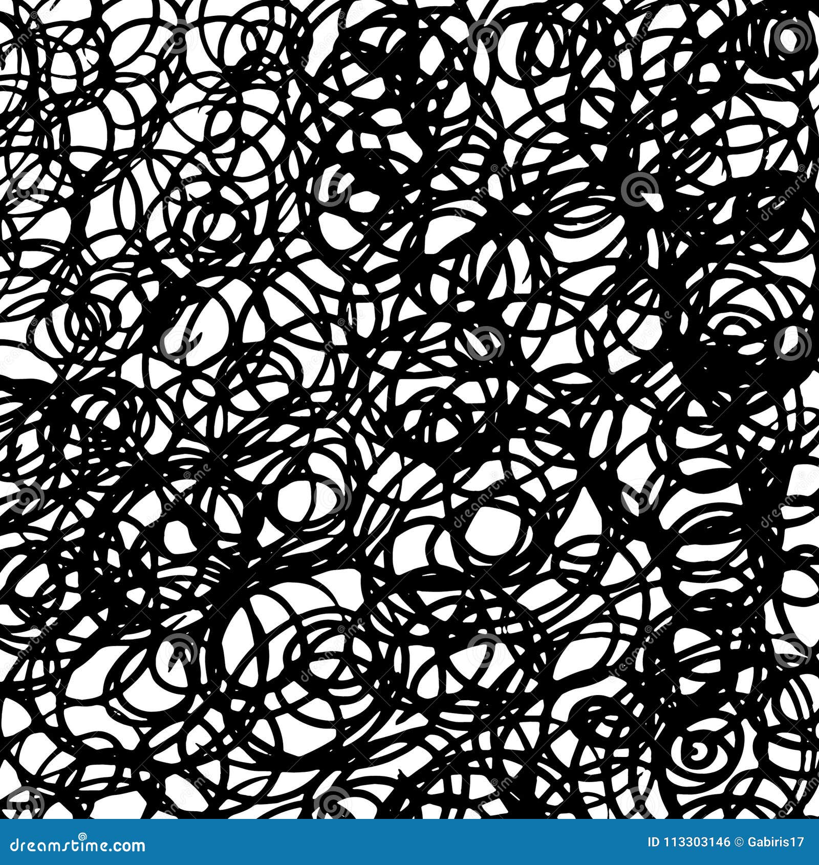 Freehand Drawn Circular Lines Based Modern, Random Texture in Black and ...