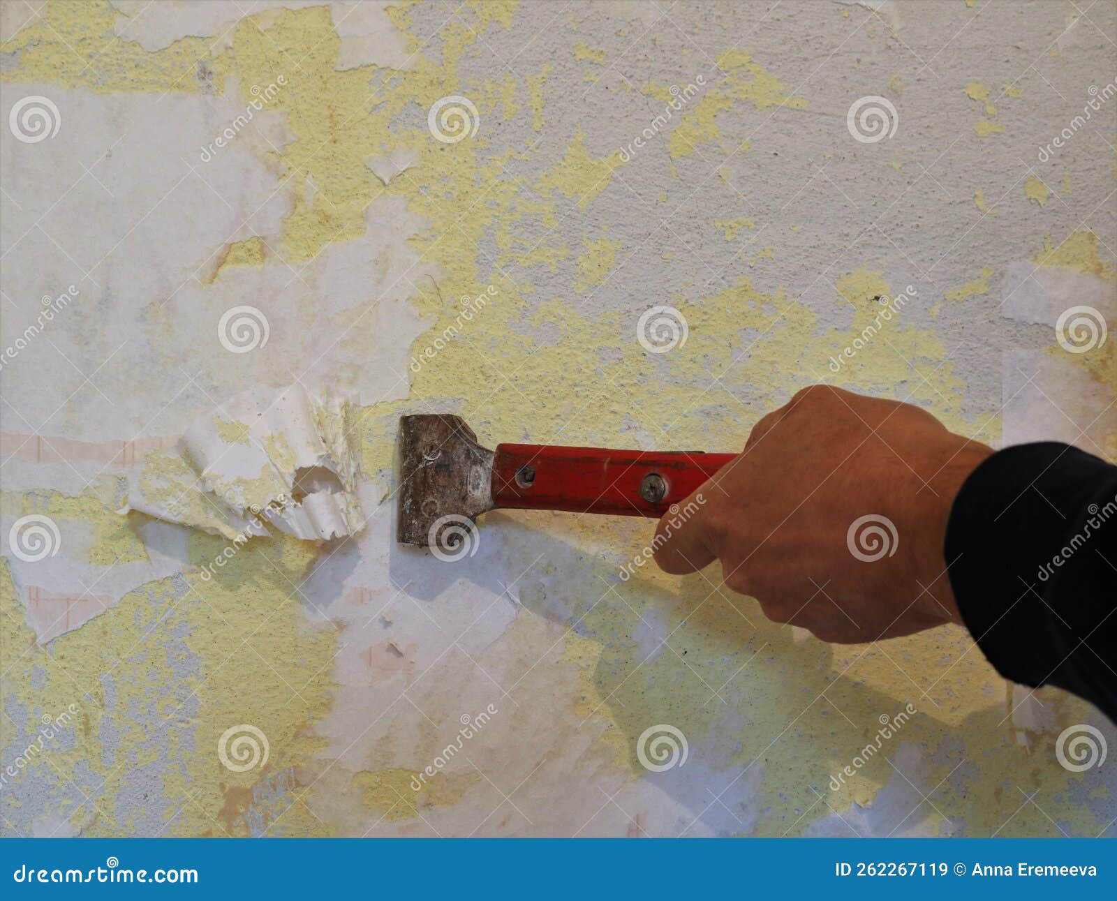 Manually Scraping Debris Off the Wall Stock Image - Image of interior ...