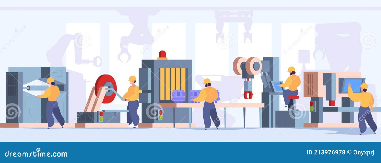 Line Of Production - Night Factory Interior Cartoon Vector ...